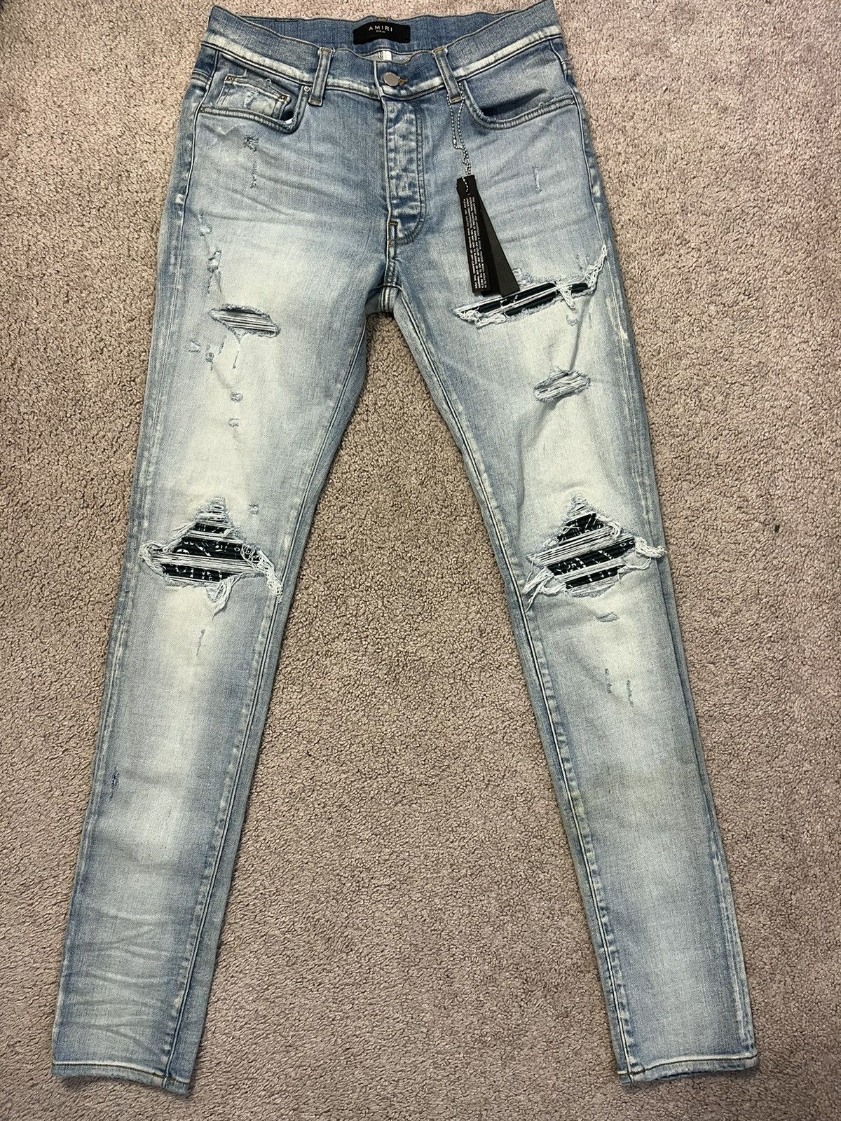 Amiri Light Blue amiri denim dark green patches | Grailed