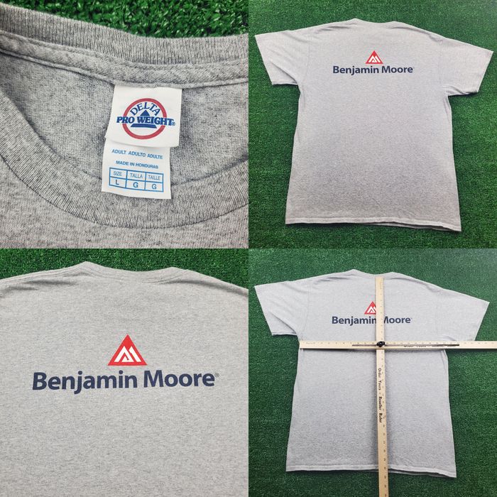 Moorer Vintage Benjamin Moore Shirt Mens L Gray Blue Spell Out Logo ...