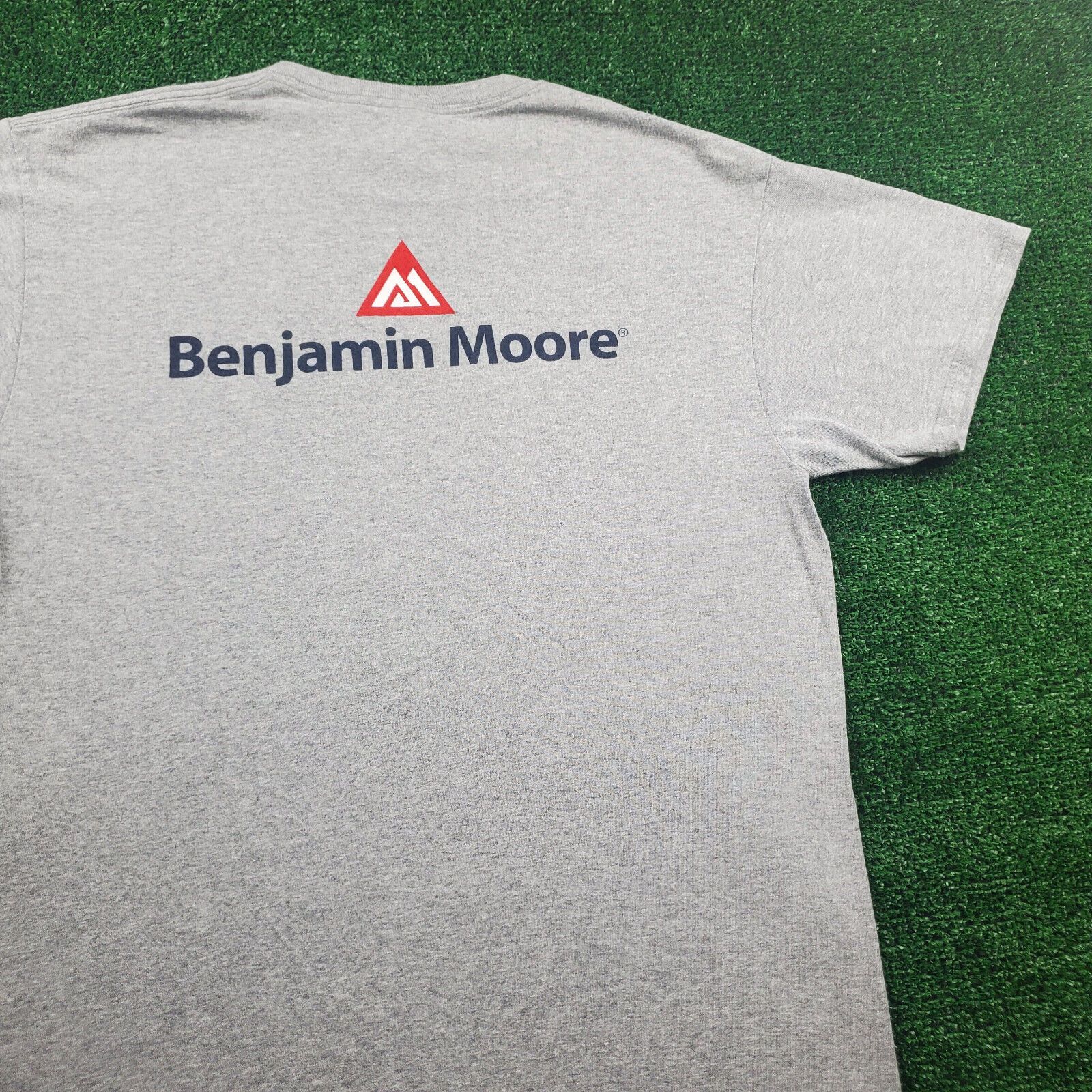 Moorer Vintage Benjamin Moore Shirt Mens L Gray Blue Spell Out Logo ...