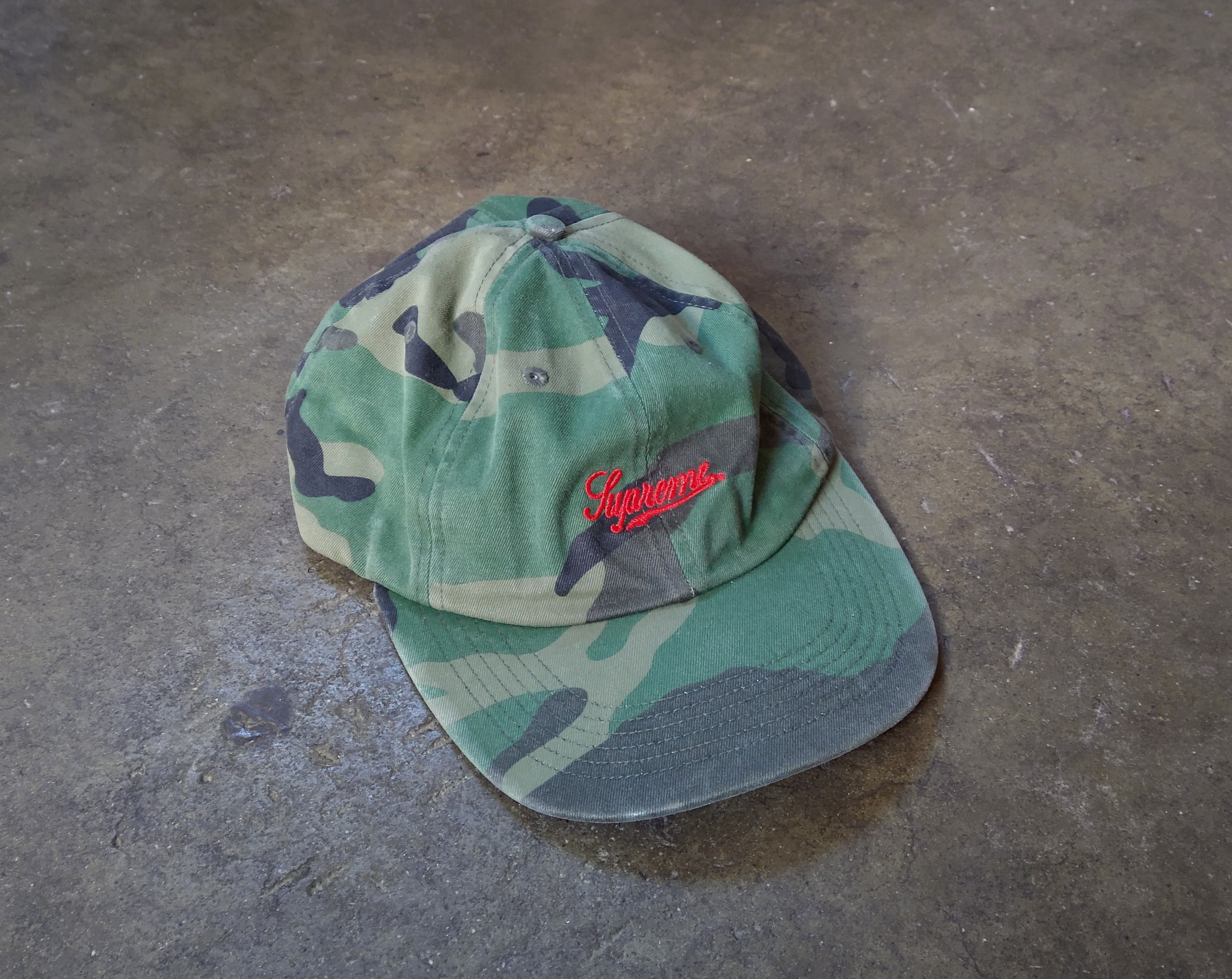 Supreme Supreme Script Logo 6 Panel Hat Cap Camo Camoflauge Green | Grailed