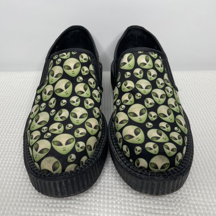 T.U.K. Footwear Viva Low Black Green Alien Print Slip On Creepers Shoes ...