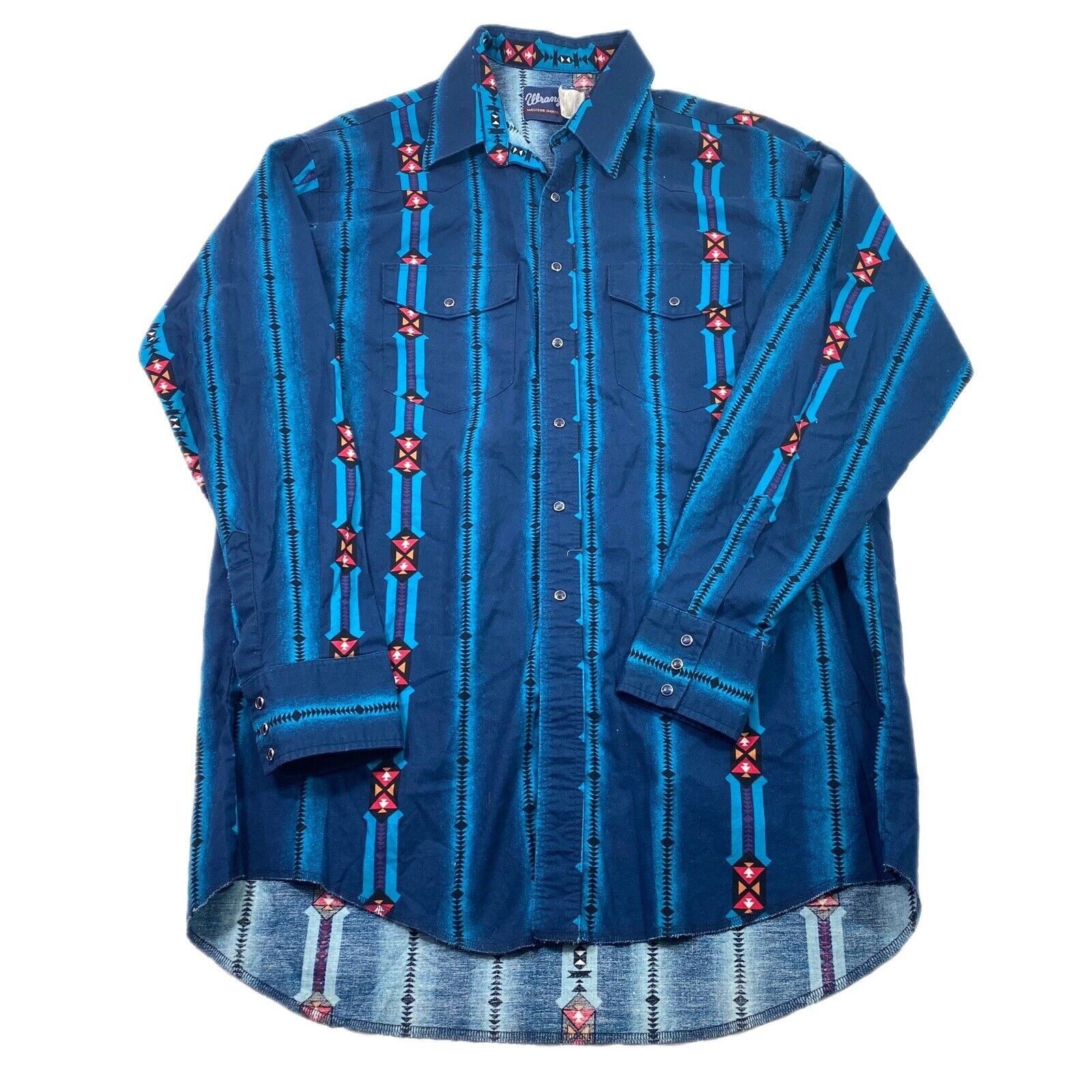 Wrangler Vtg Wrangler Western Mens XL Blue Aztec 90s Design L/S | Grailed