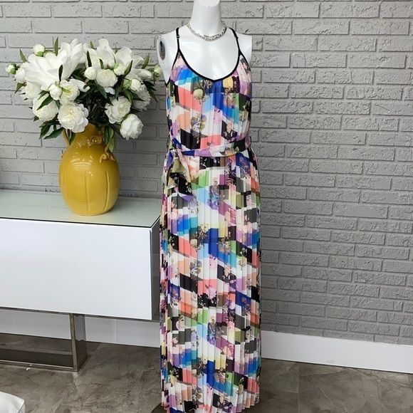 Bar Iii Bar III Colorful Belted Pleated Summer Maxi Dress Size S | Grailed