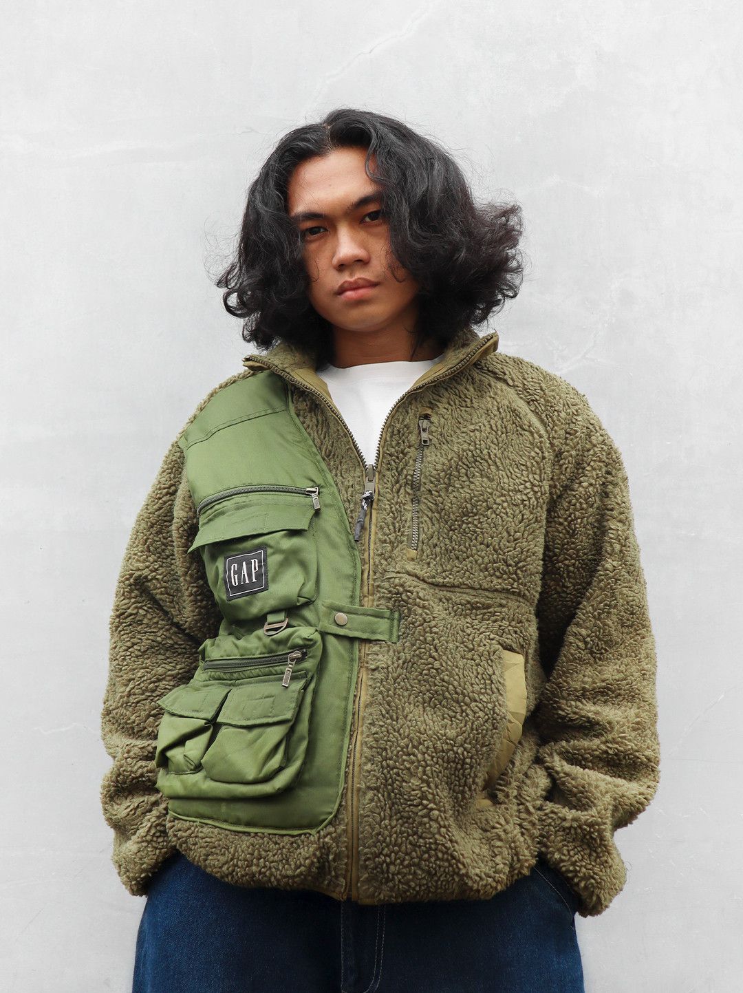 Gap × Streetwear Reworked GAP Tactical Reversible Sherpa-Quilted Olive | Grailed