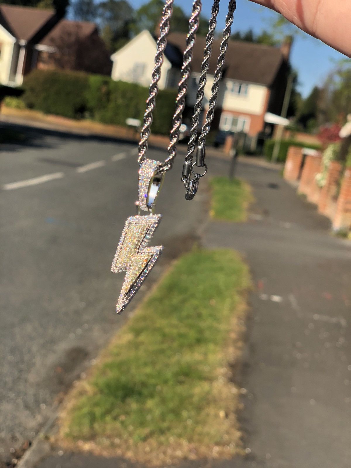 Gold Chain × Jewelry Iced Out Pendant Diamond Lightning Bolt Pendant ...