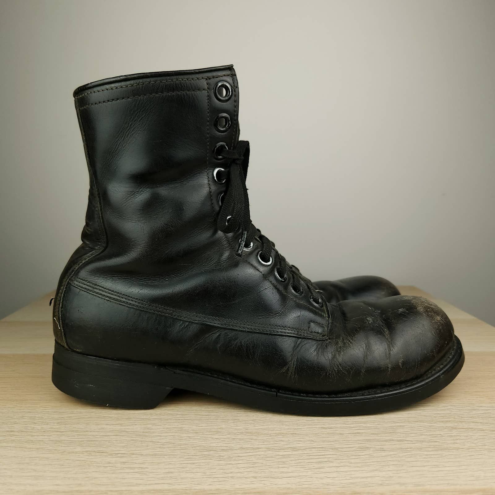 Vintage Vtg Double H Black Leather Lace-Up Combat Work Boots | Grailed
