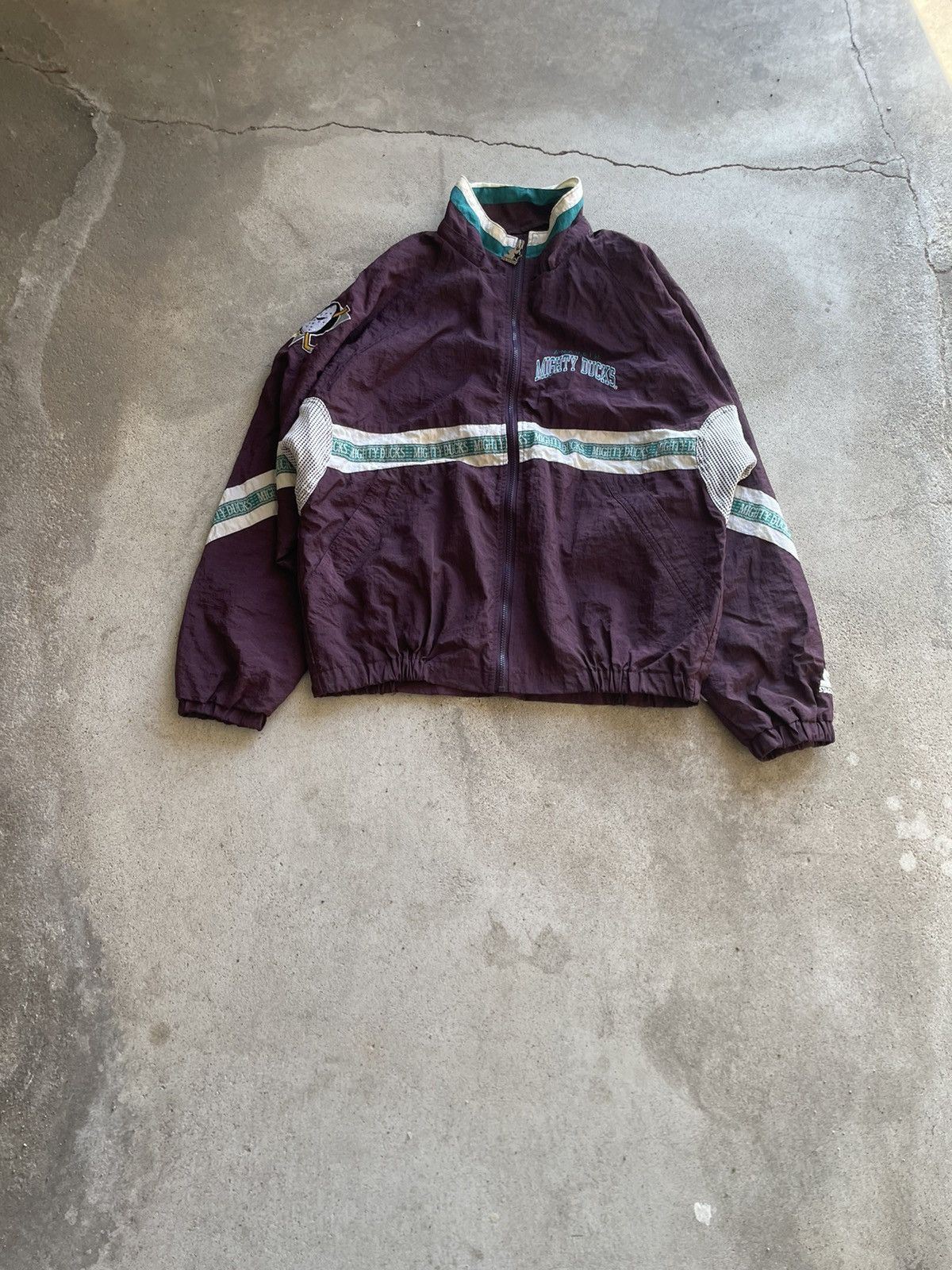 Starter × Vintage Vintage starter Anaheim mighty ducks arch windbreaker ...