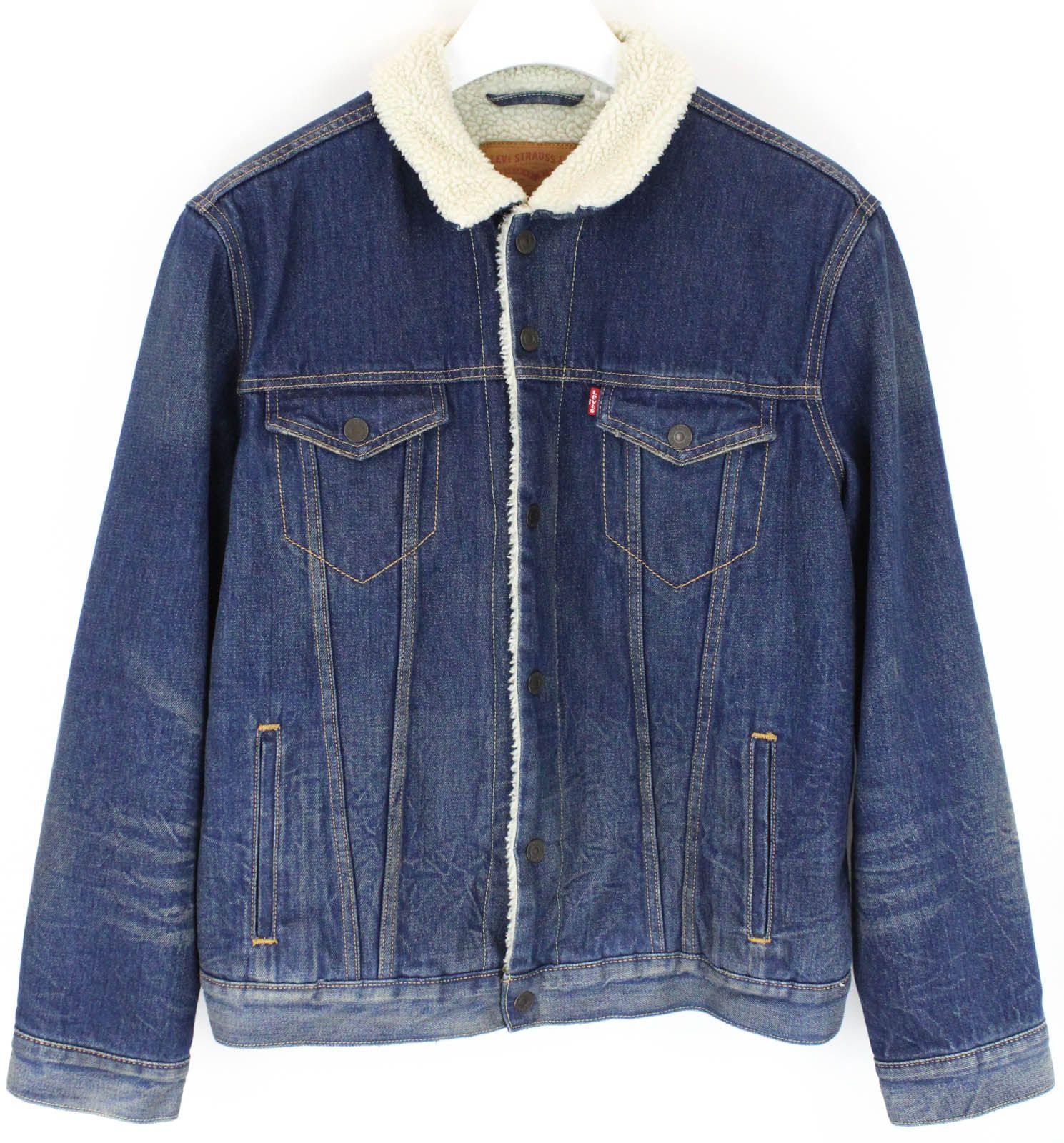 Levi's LEVI'S Jacket Men's LARGE Denim Sherpa Lined Faded Collared ...
