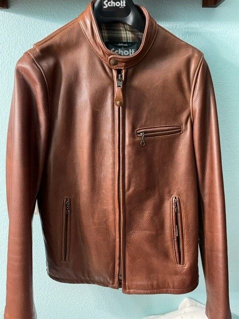 Schott Schott 530 Brown Waxed Natural Pebbled Cowhide Café Jacket Grailed