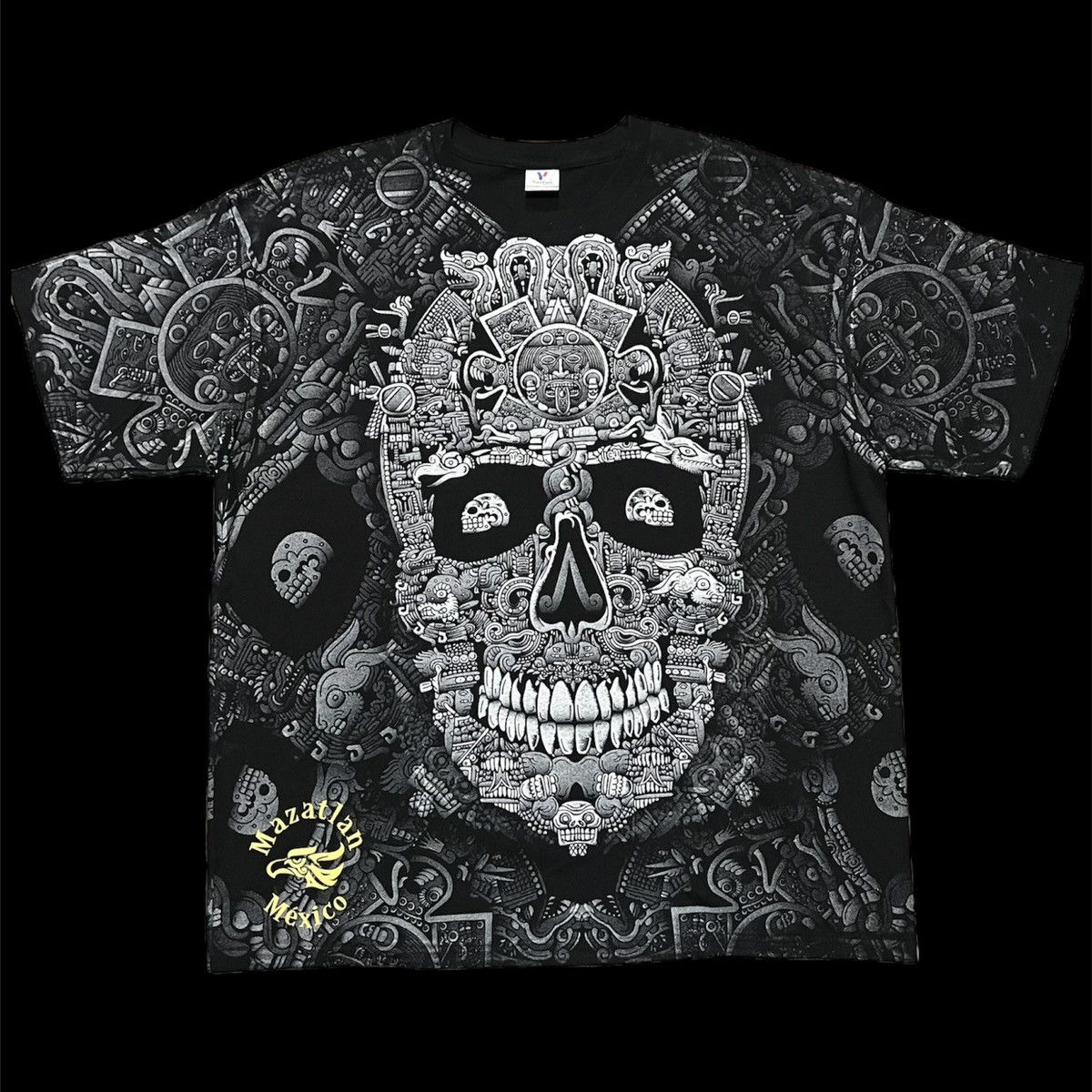 Streetwear Mazatlan, Sinaloa Mexico AOP Skull Aztec Tee Shirt | Grailed