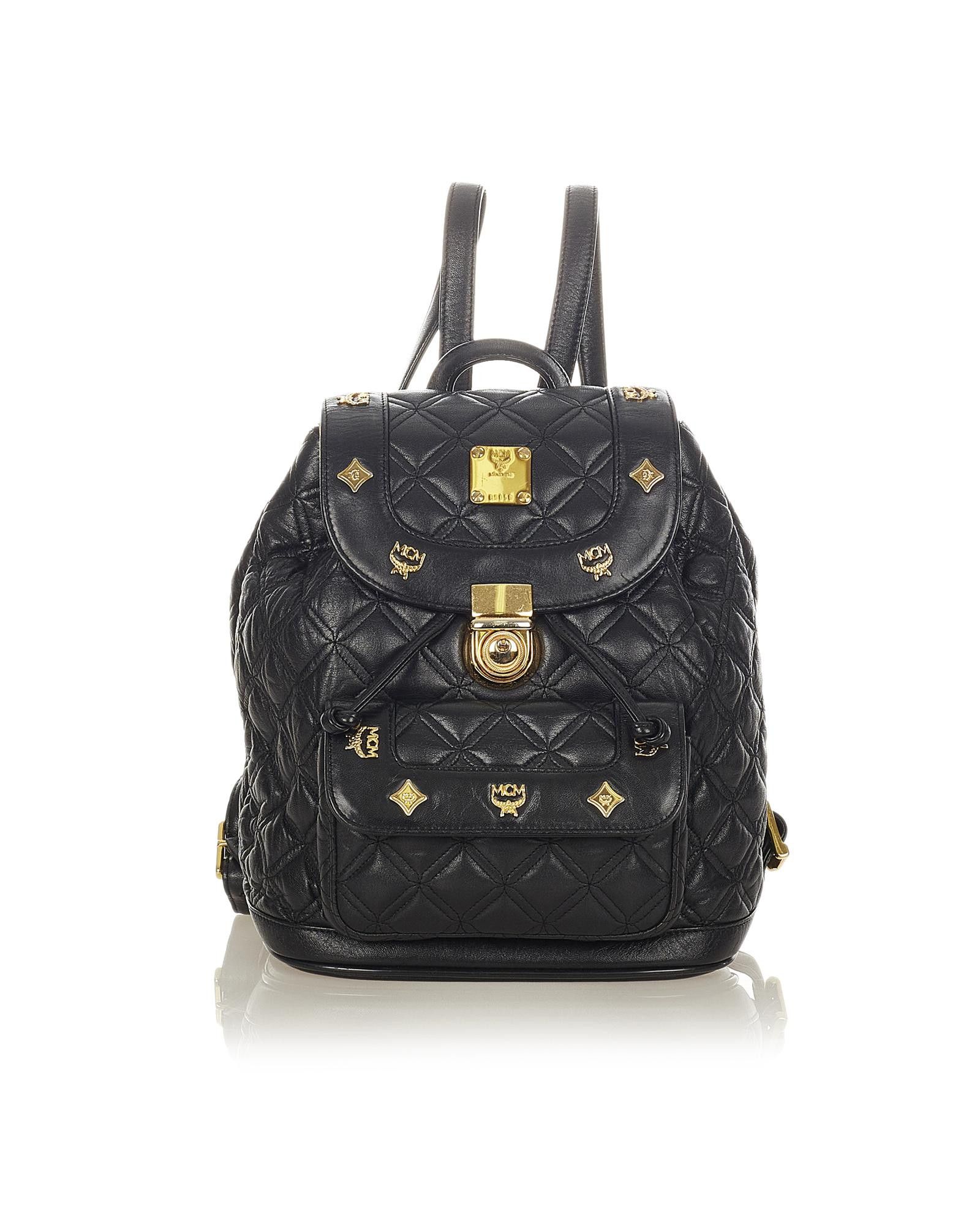 MCM Quilted Studded Visetos Leather Backpack | Grailed