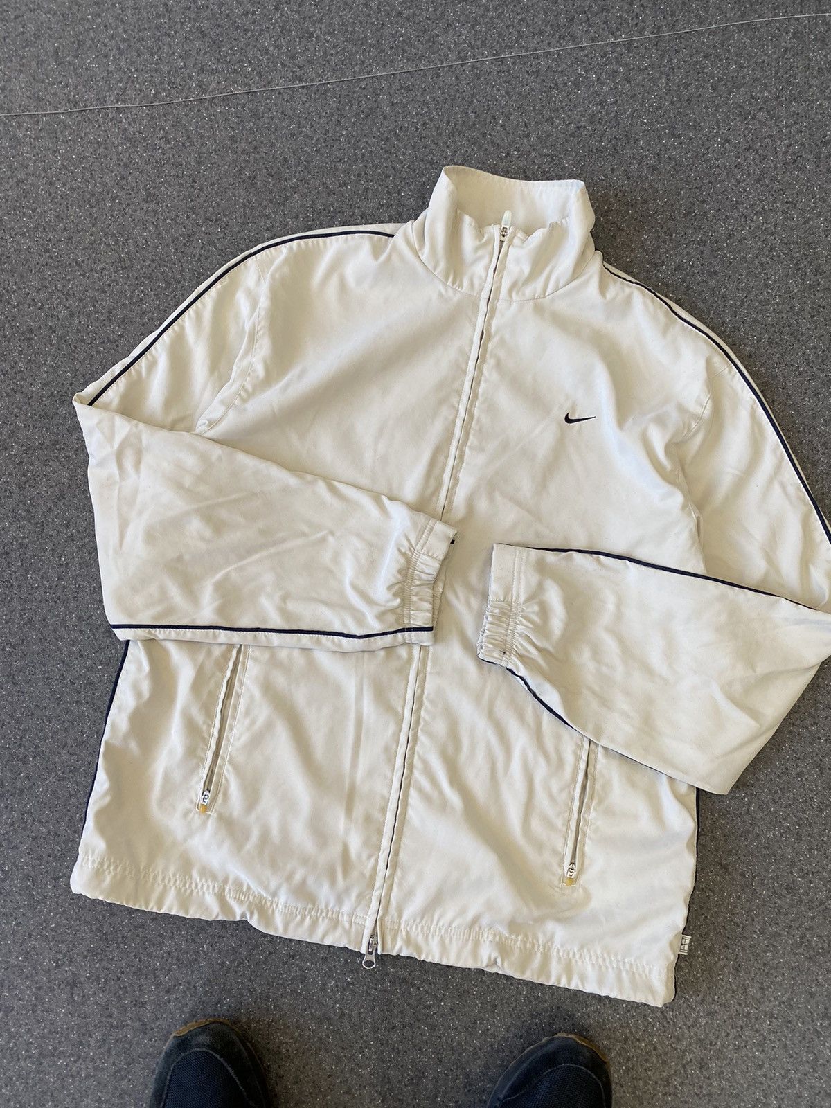 Nike × Streetwear × Vintage Vintage Nike Mini Swoosh Cream Zip Jacket ...