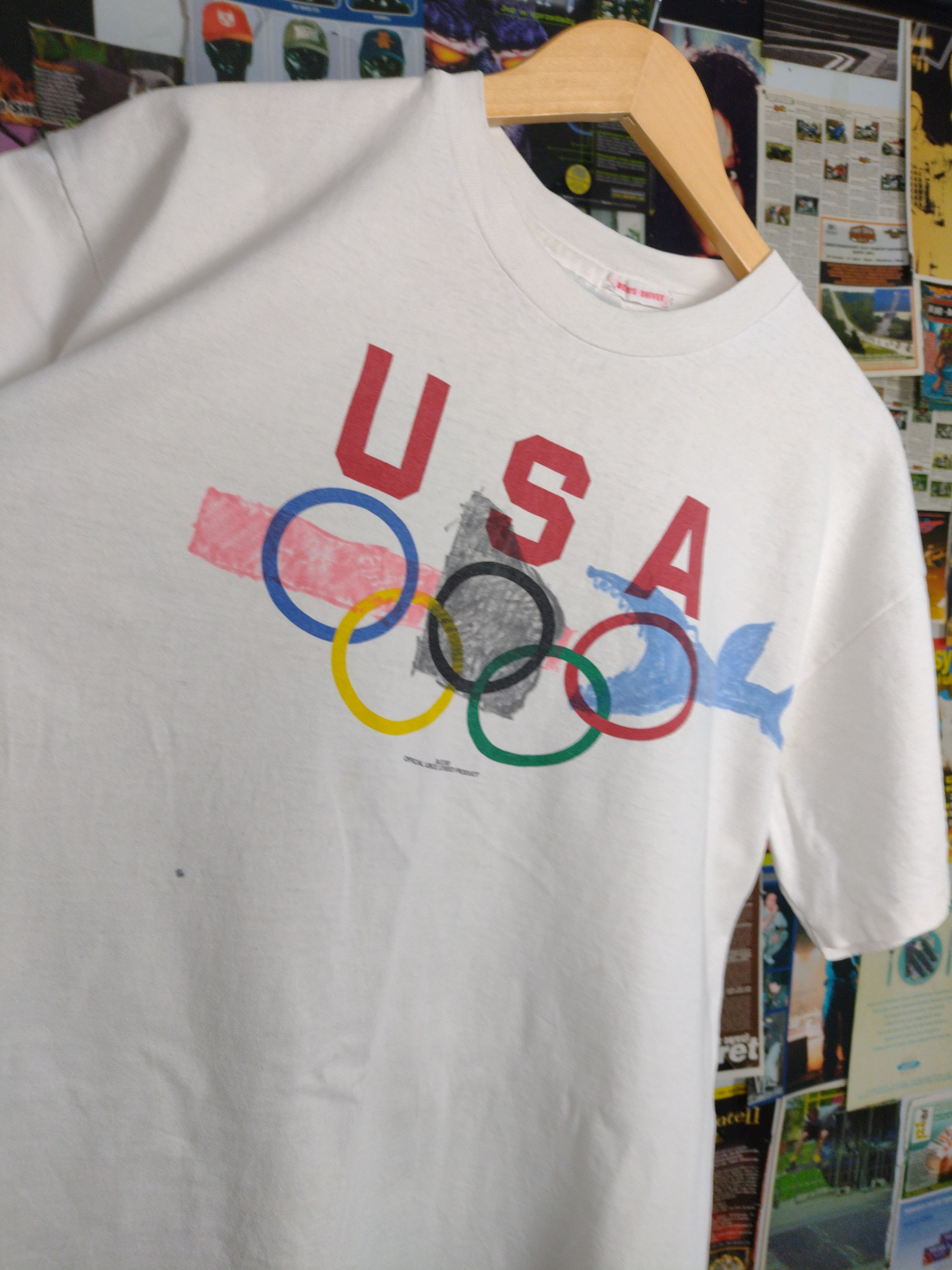 Vintage USA OLYMPIC RINGS T SHIRT TEE shark DRAWN BY KID | Grailed