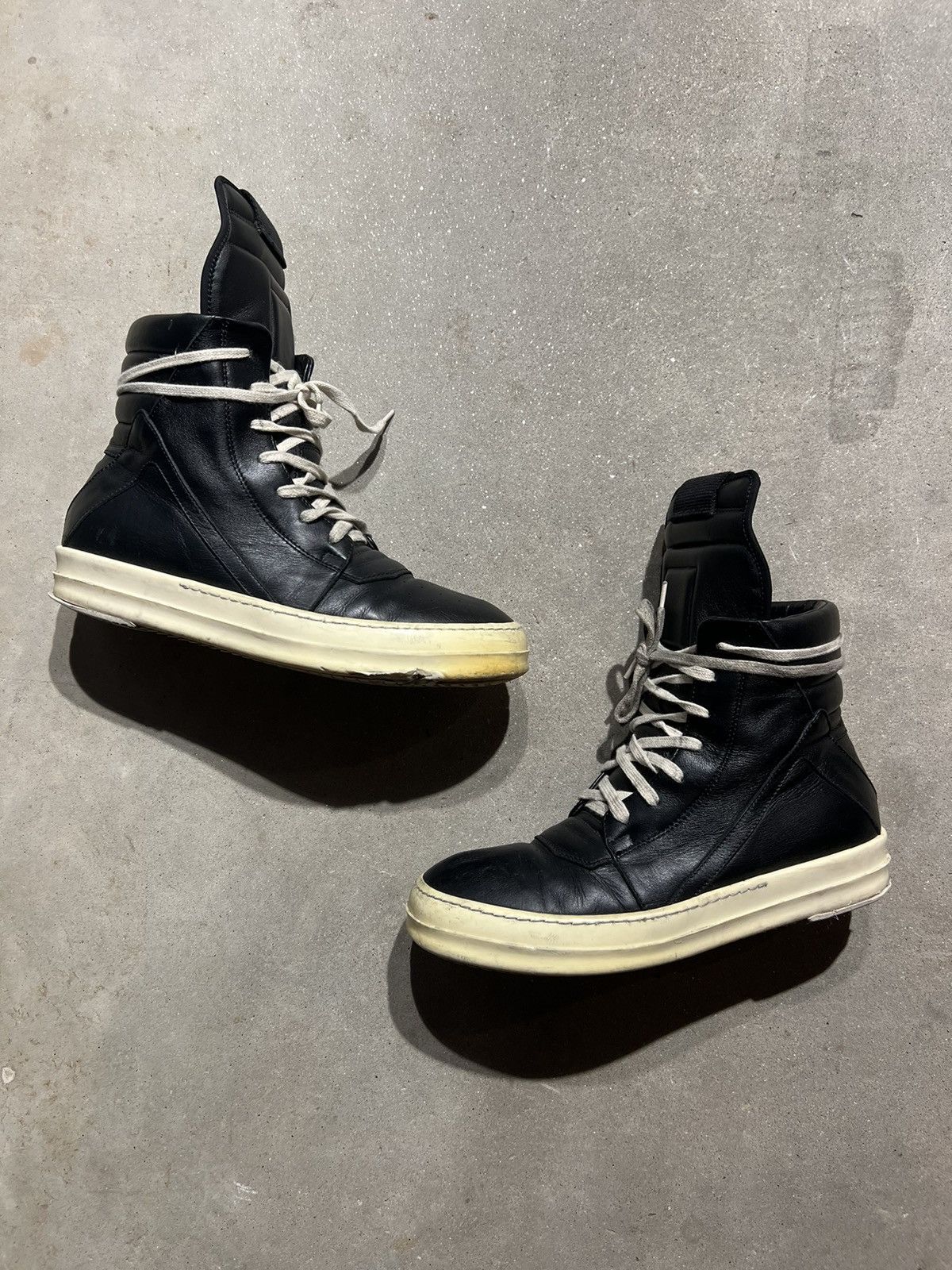 Rick Owens Black Leather Geobaskets | Grailed