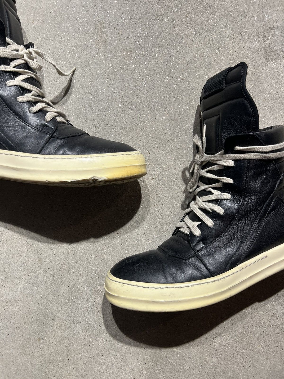 Rick Owens Black Leather Geobaskets | Grailed