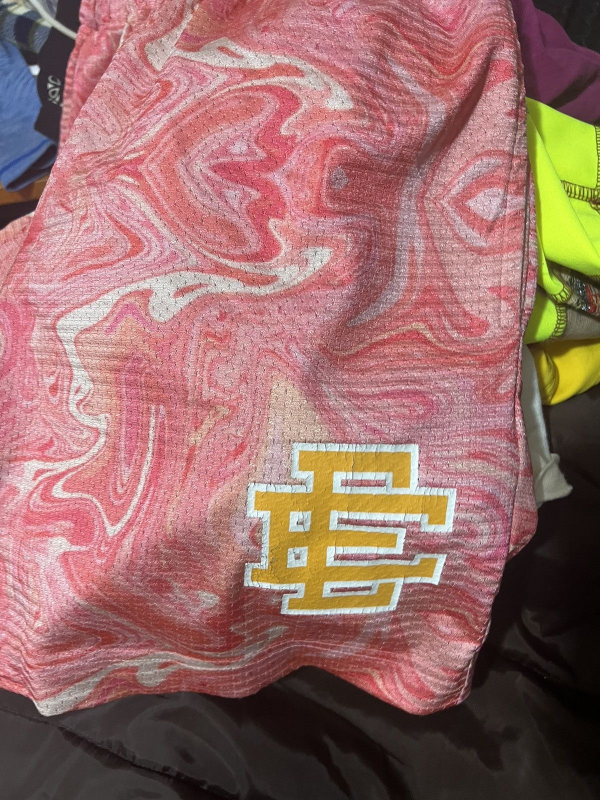 Eric Emanuel Eric Emanuel pink paint splatter medium shorts | Grailed