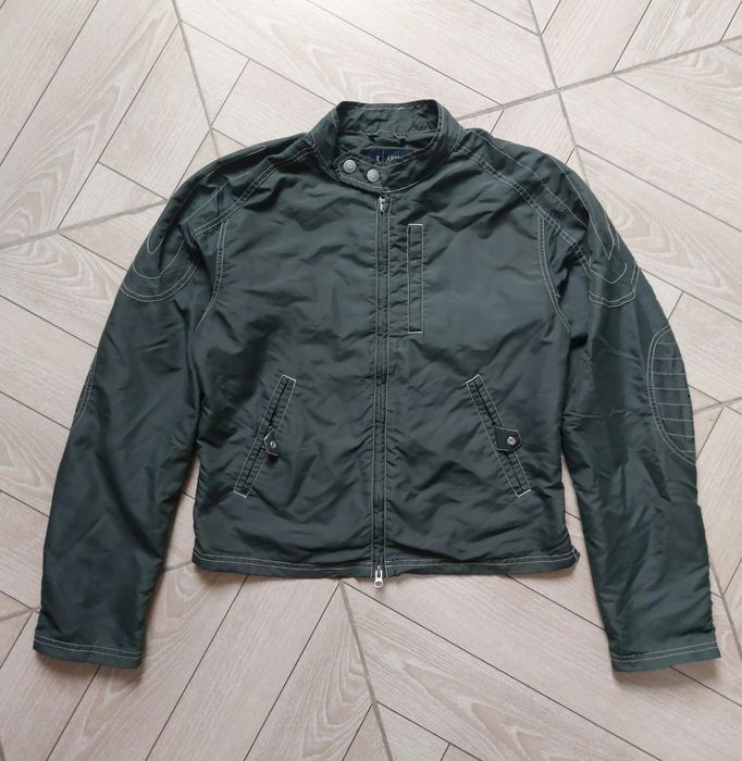 Armani ARMANI Contrast Stitch Muted Green Nylon Moto Jacket | Grailed