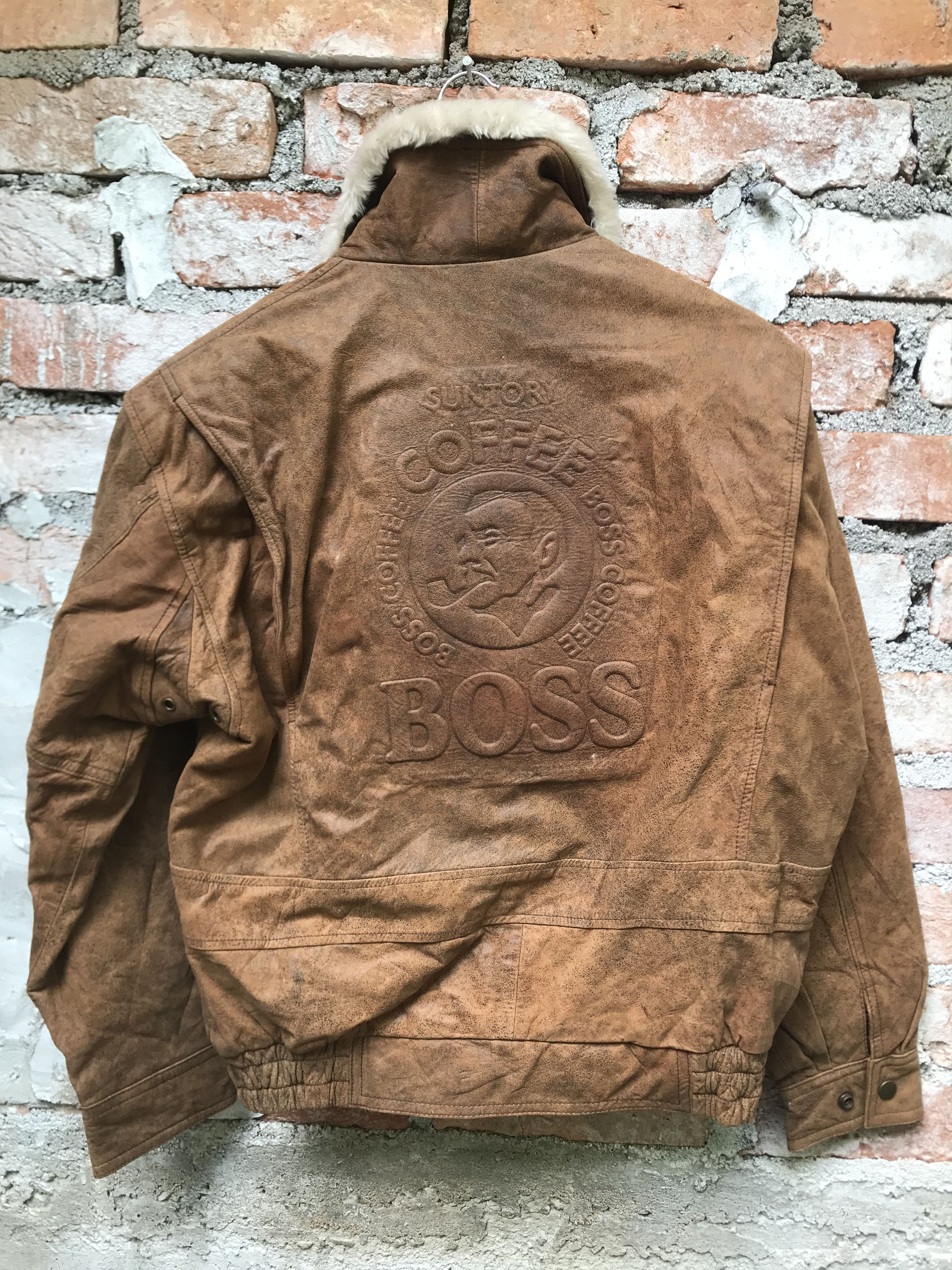 Leather Coffee Boss 15th Anniversary Embossed Logo Leather Jacket | Grailed