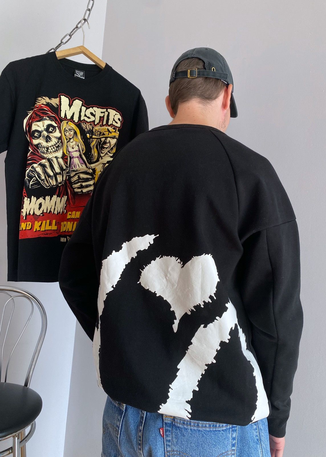 H&M Sweatshirt XO collab H&M Crewneck Black Oversized | Grailed