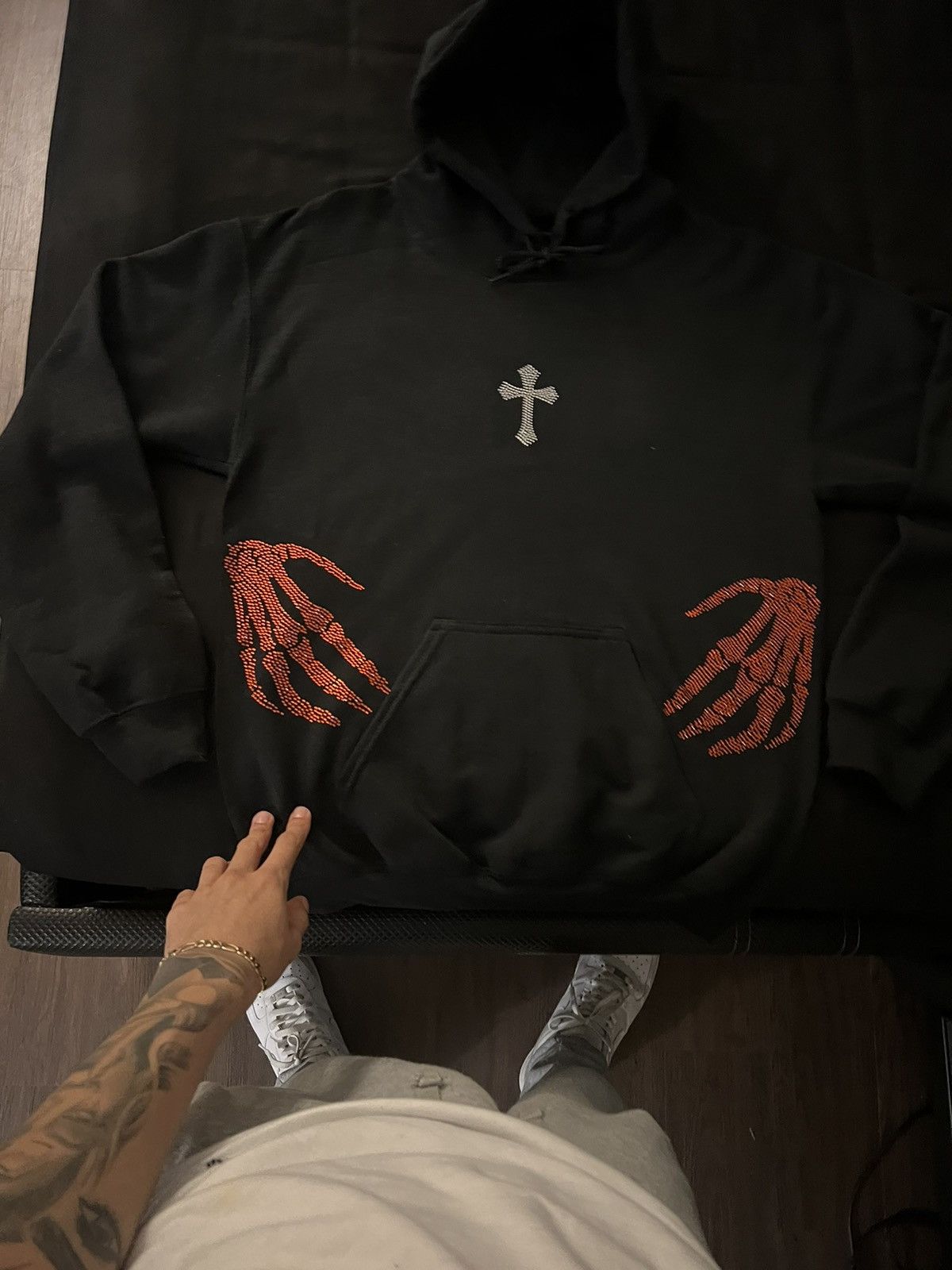 Streetwear × Vintage Rhinestones Skeleton Vintage Hoodie | Grailed