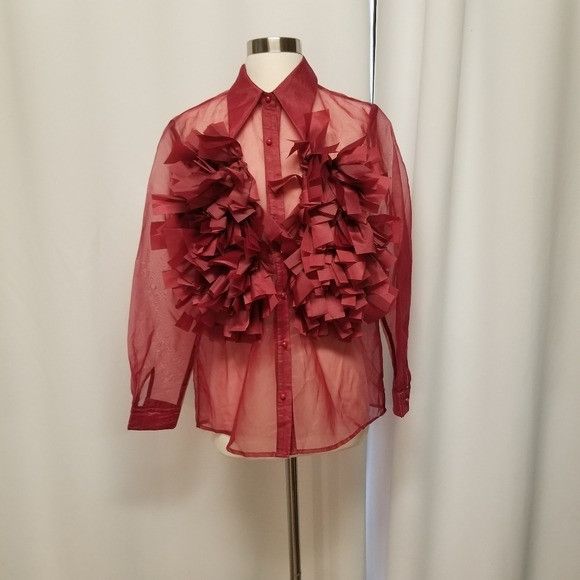 Streetwear I'mma Tabod By Nagwa's Organza Shirt Ruffled Chest Red Sheer ...