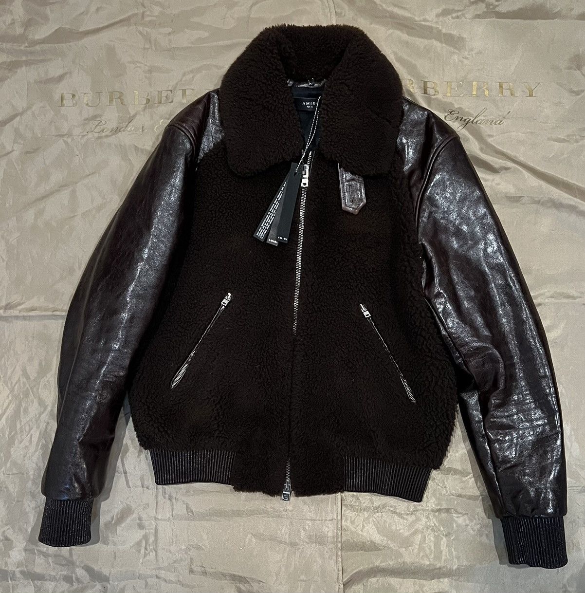 Amiri AMIRI shearling-panel leather jacket brown size 52 $5000 | Grailed