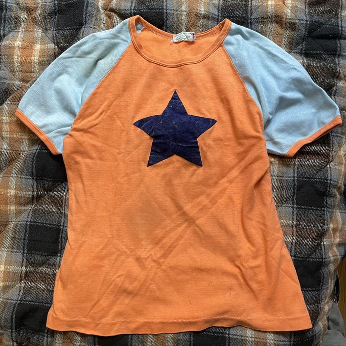 Japanese Brand Rare Vintage 70s Felt Star Orange Baby Blue Ringer Tee ...