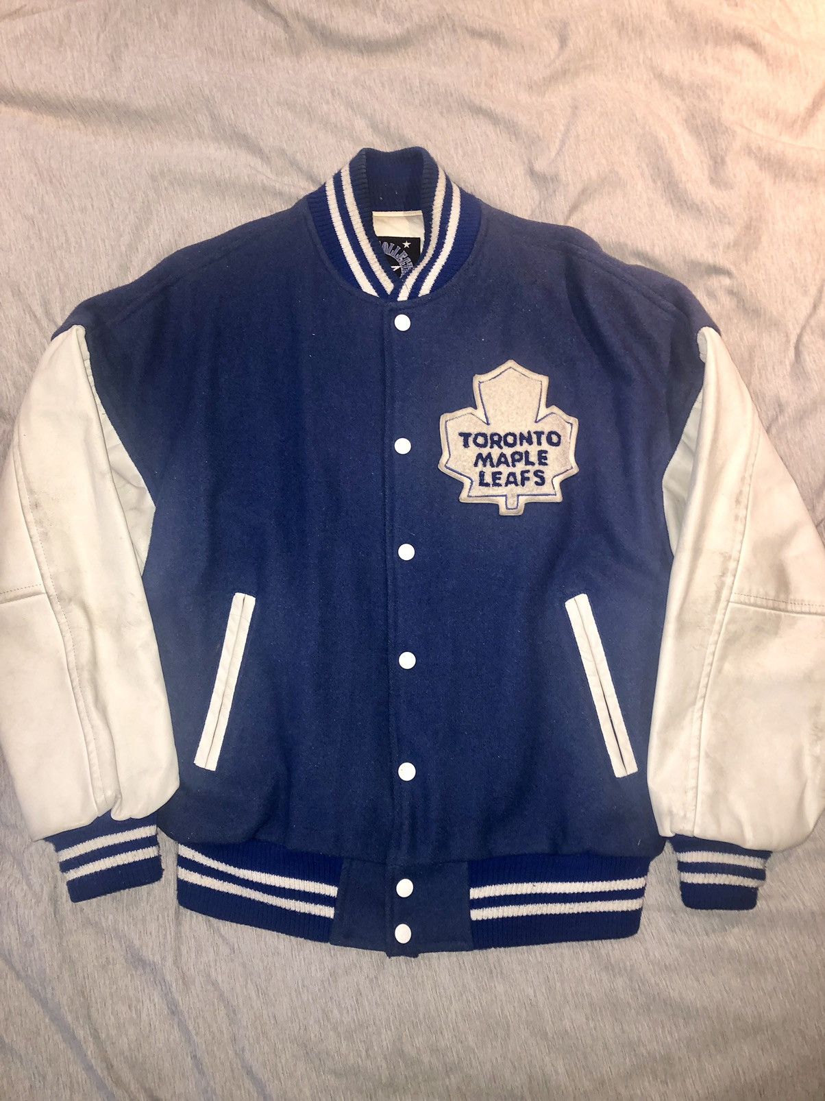 Pro Player Toronto maple leafs wool/leather varsity jacket players coll ...