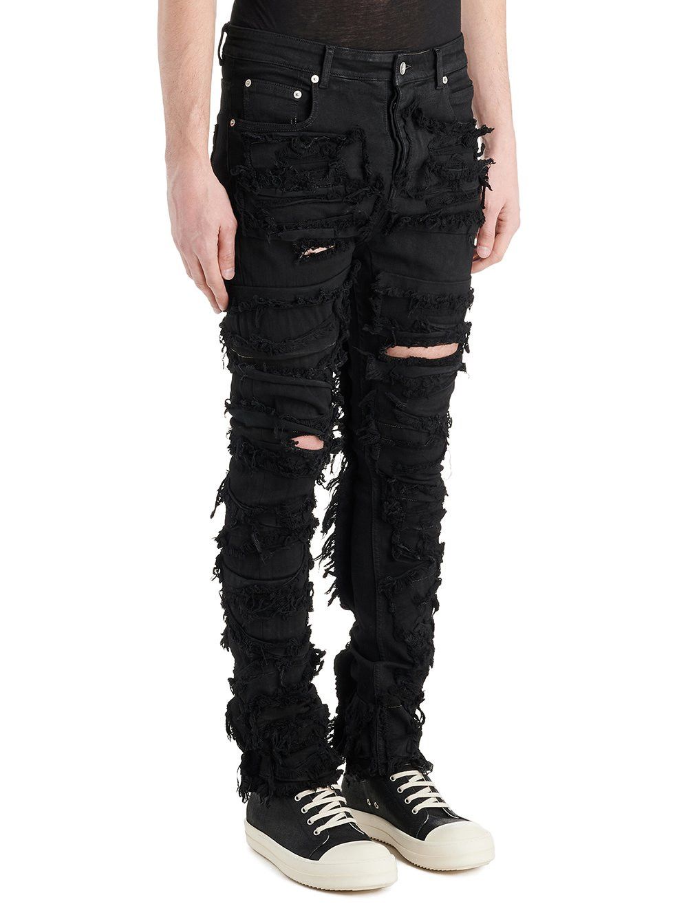 Rick Owens × Rick Owens Drkshdw FW21 Waxed Distressed Detroit cut denim ...