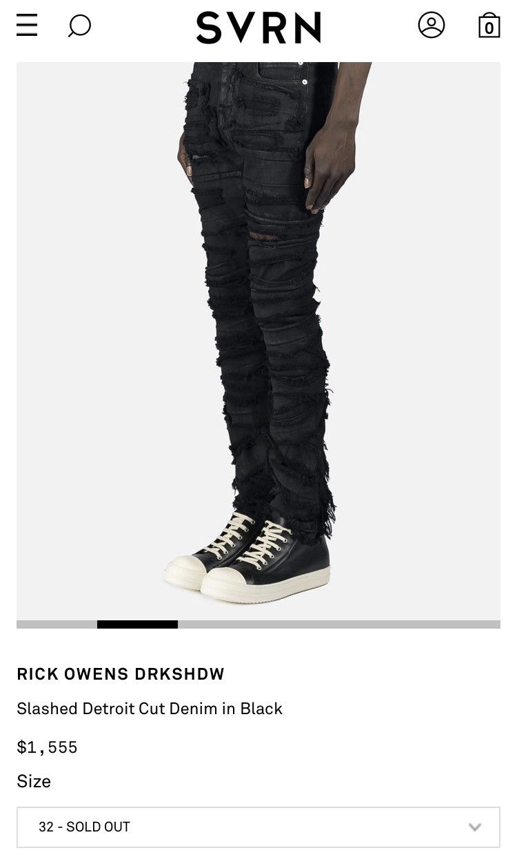 Rick Owens × Rick Owens Drkshdw FW21 Waxed Distressed Detroit cut denim ...