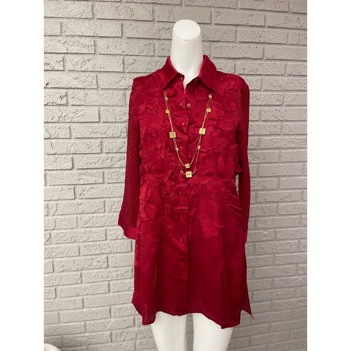 Chicos Chicos Red Crinkled Button Down Blouse Size 1 8 M Grailed