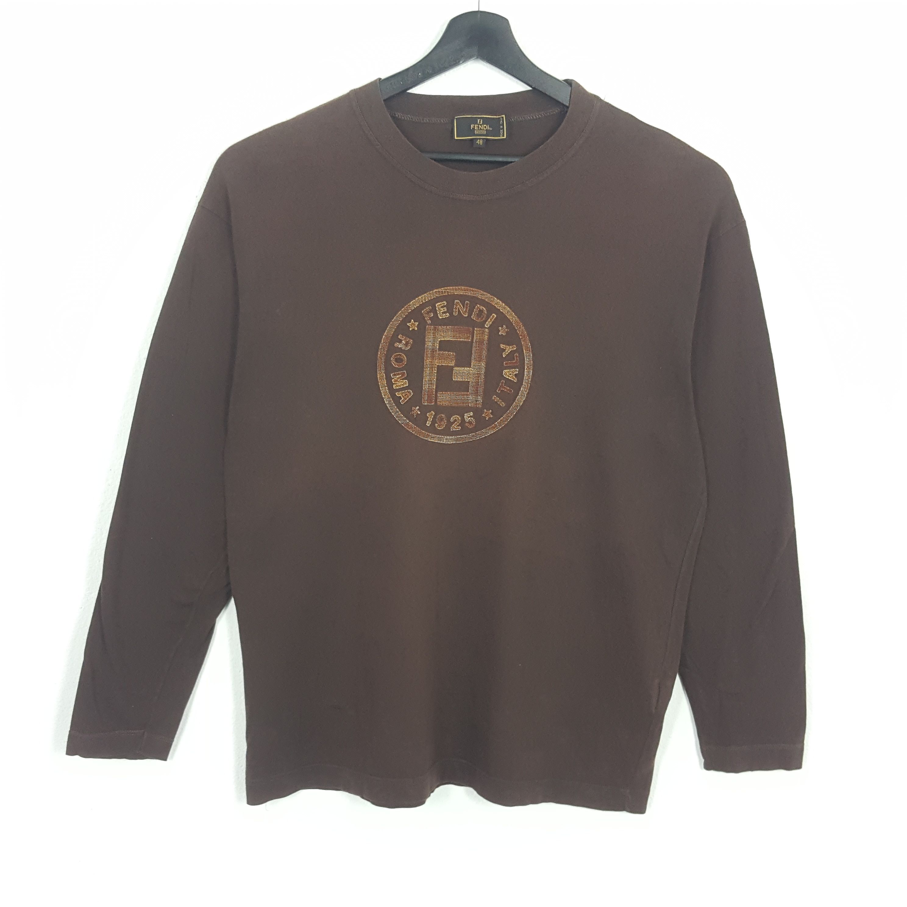 Fendi × Vintage FENDI Italian Designer Center Logo Long Sleeve Tshirt ...