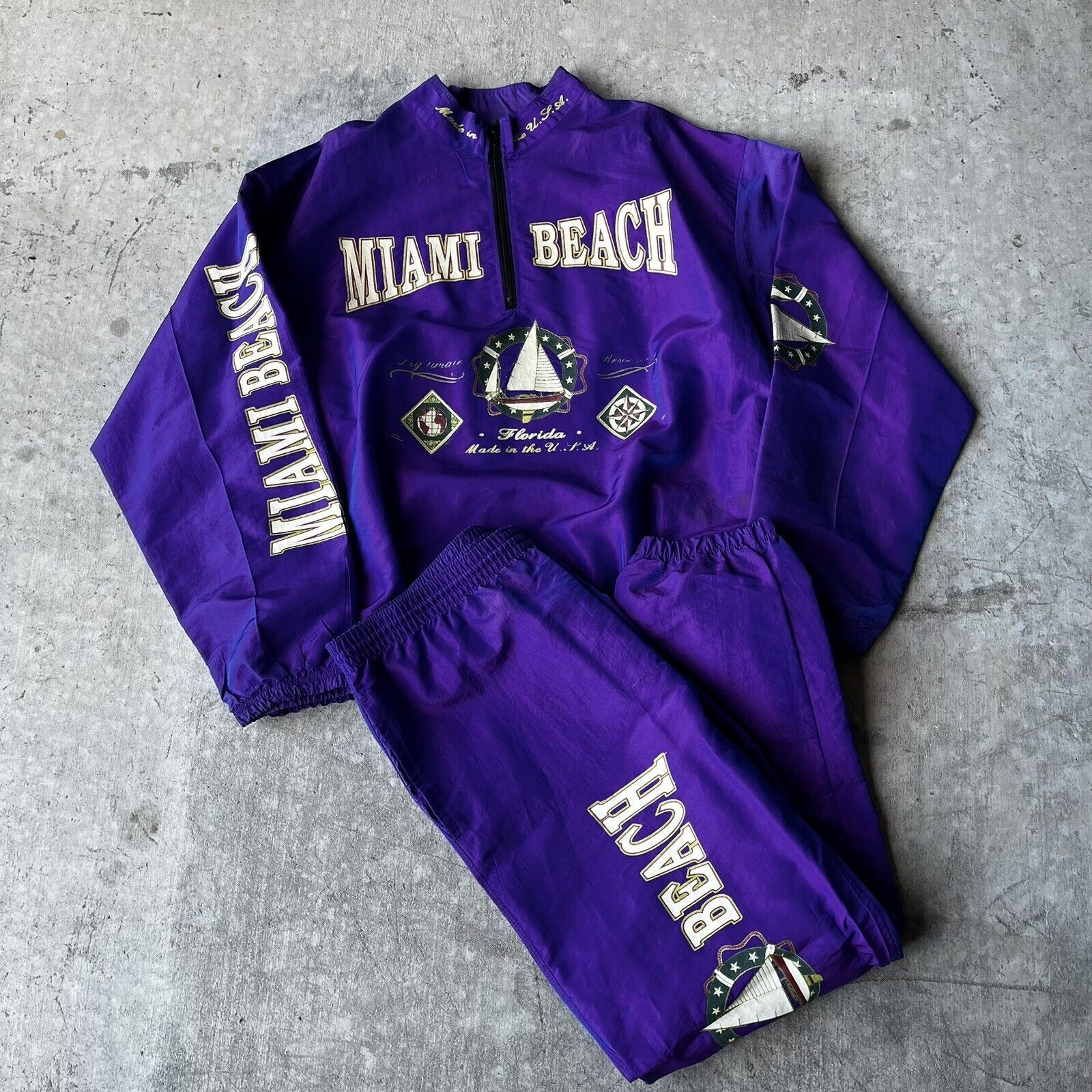 Vintage Surf Style Windbreaker Jacket Track Suit Pants Neon Purple ...