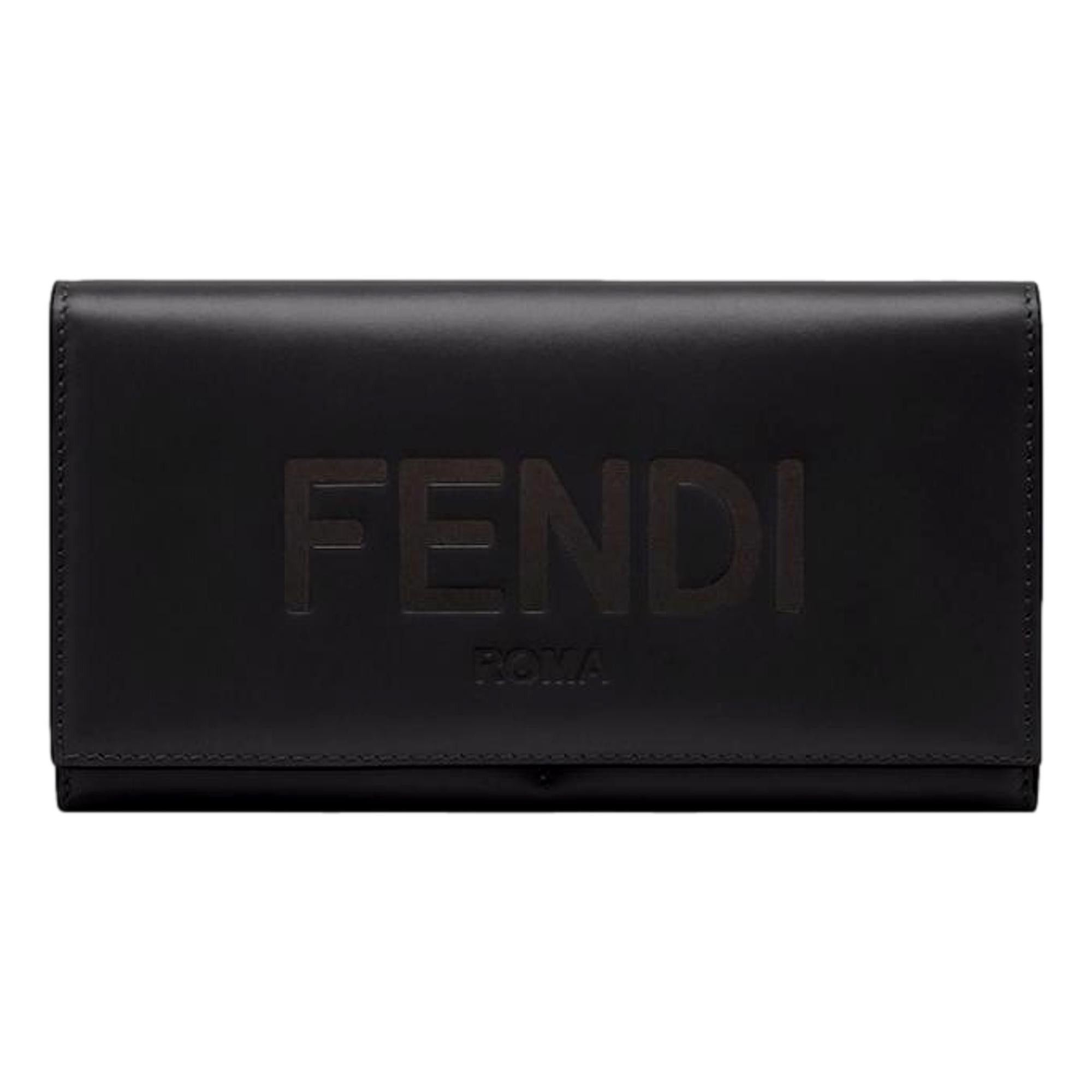 Fendi Fendi Roma Black Calfskin Leather Folded Continental Wallet ...