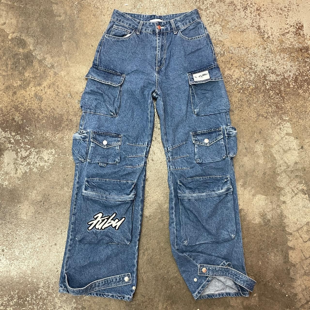 Vintage fubu super baggy tactical multi pocket cargo denim jeans | Grailed