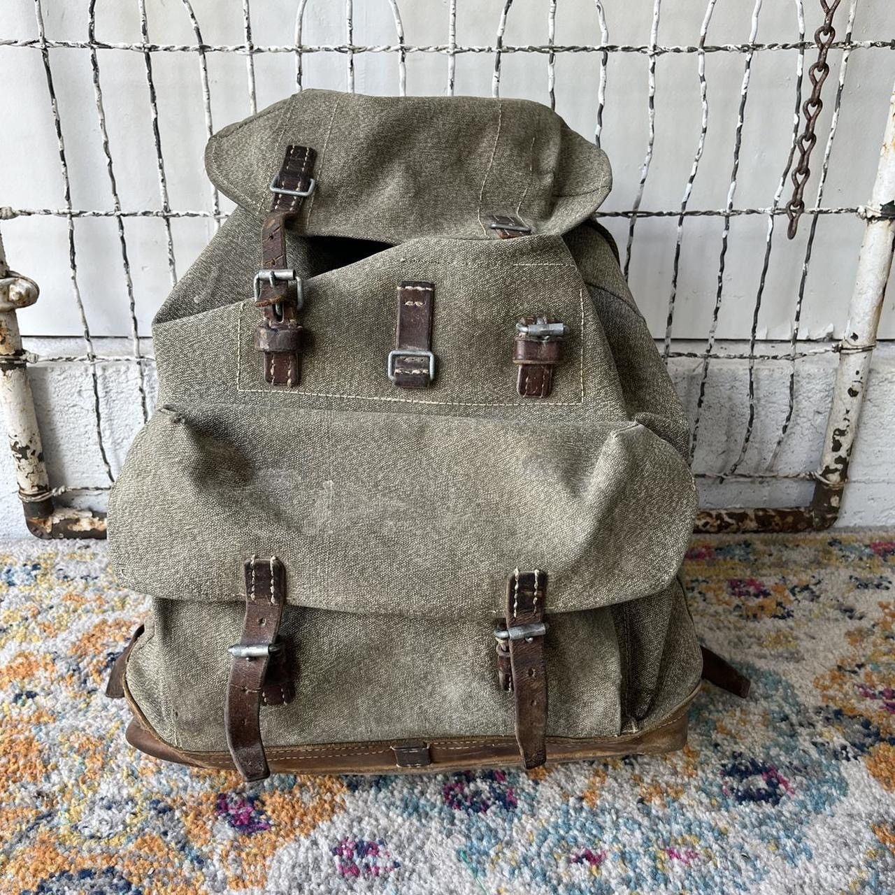 Vintage Vintage Swiss military canvas leather backpack | Grailed