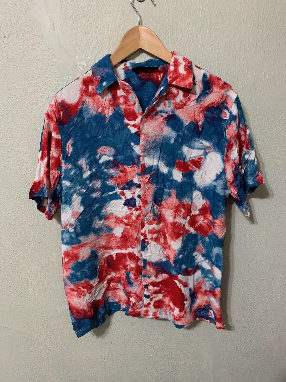 Vintage Vintage No Boundaries Red Blue White Tie Dye Button Up | Grailed