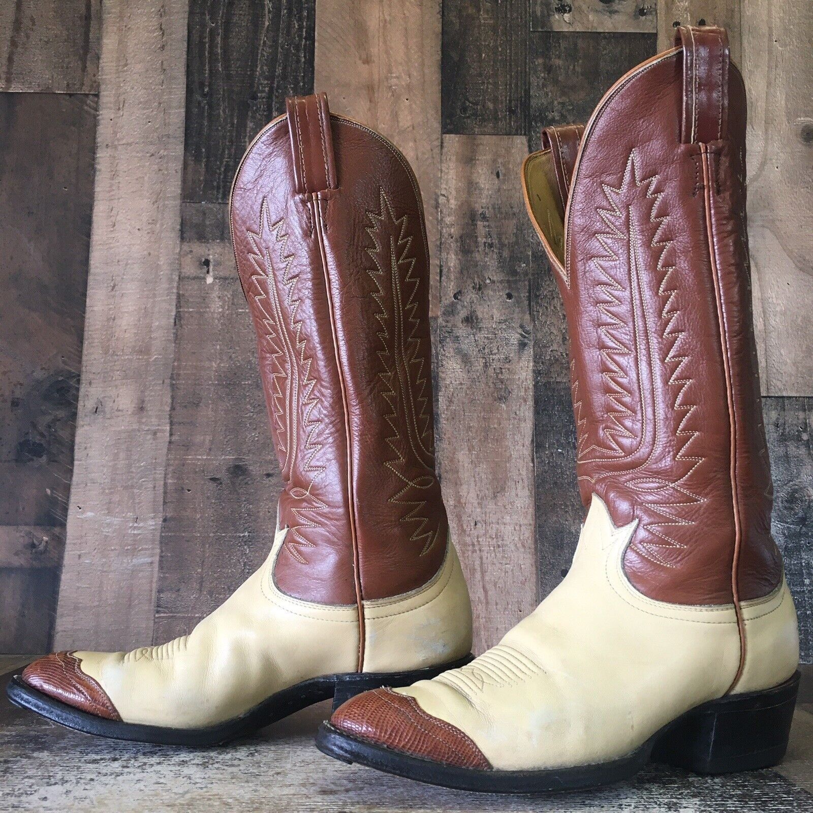 Tony Lama Tony Lama 6214 Vtg Gold Label Wingtip Cowboy Boots Mens 7.5 ...