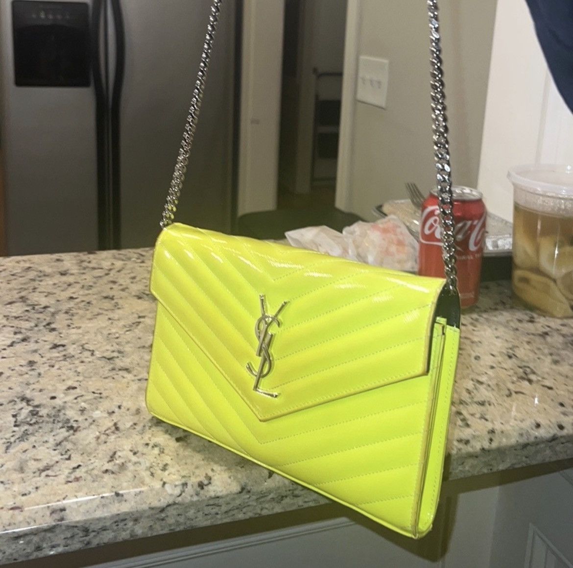 Yves Saint Laurent Rare Ysl Leather Wallet On Chain Neon Yellow | Grailed