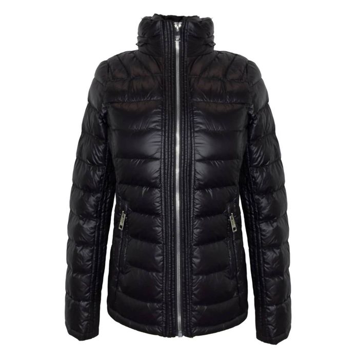Michael Kors Double Zip Hidden Hood Down Fill Packable Jacket In Black ...