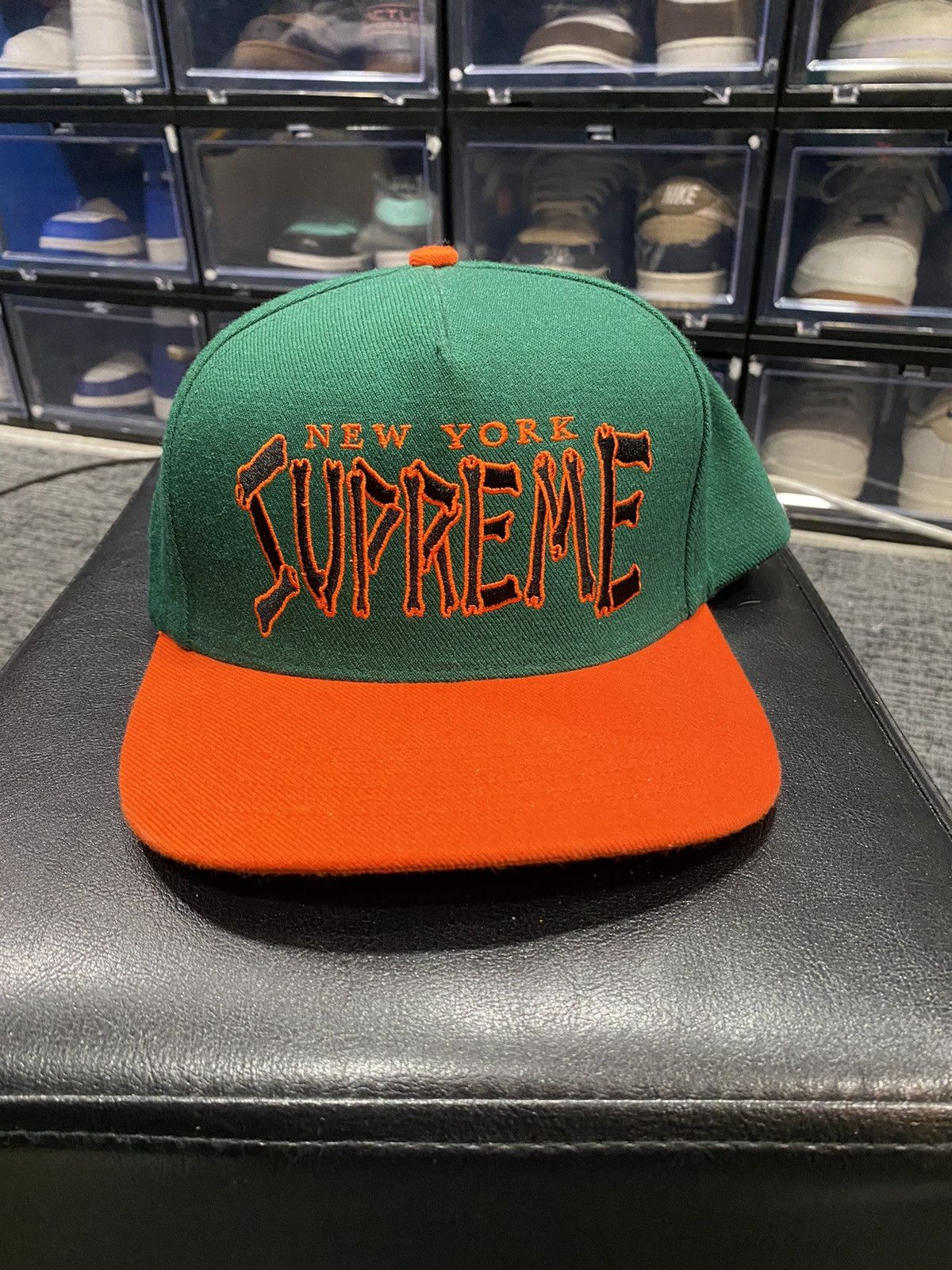 Supreme SUPREME BONES LOGO 5 PANEL SNAPBACK CAP DARK GREEN & ORANGE ...