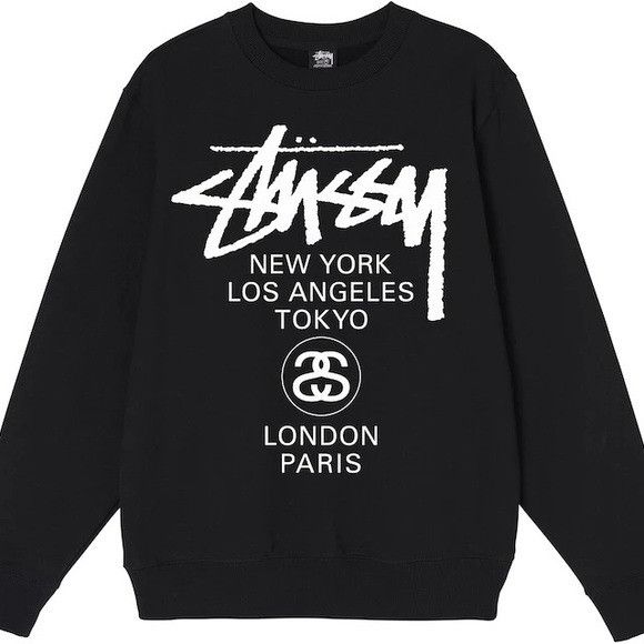 Stussy NEW STUSSY WORLD TOUR BLACK SWEATSHIRT SZ SMALL | Grailed