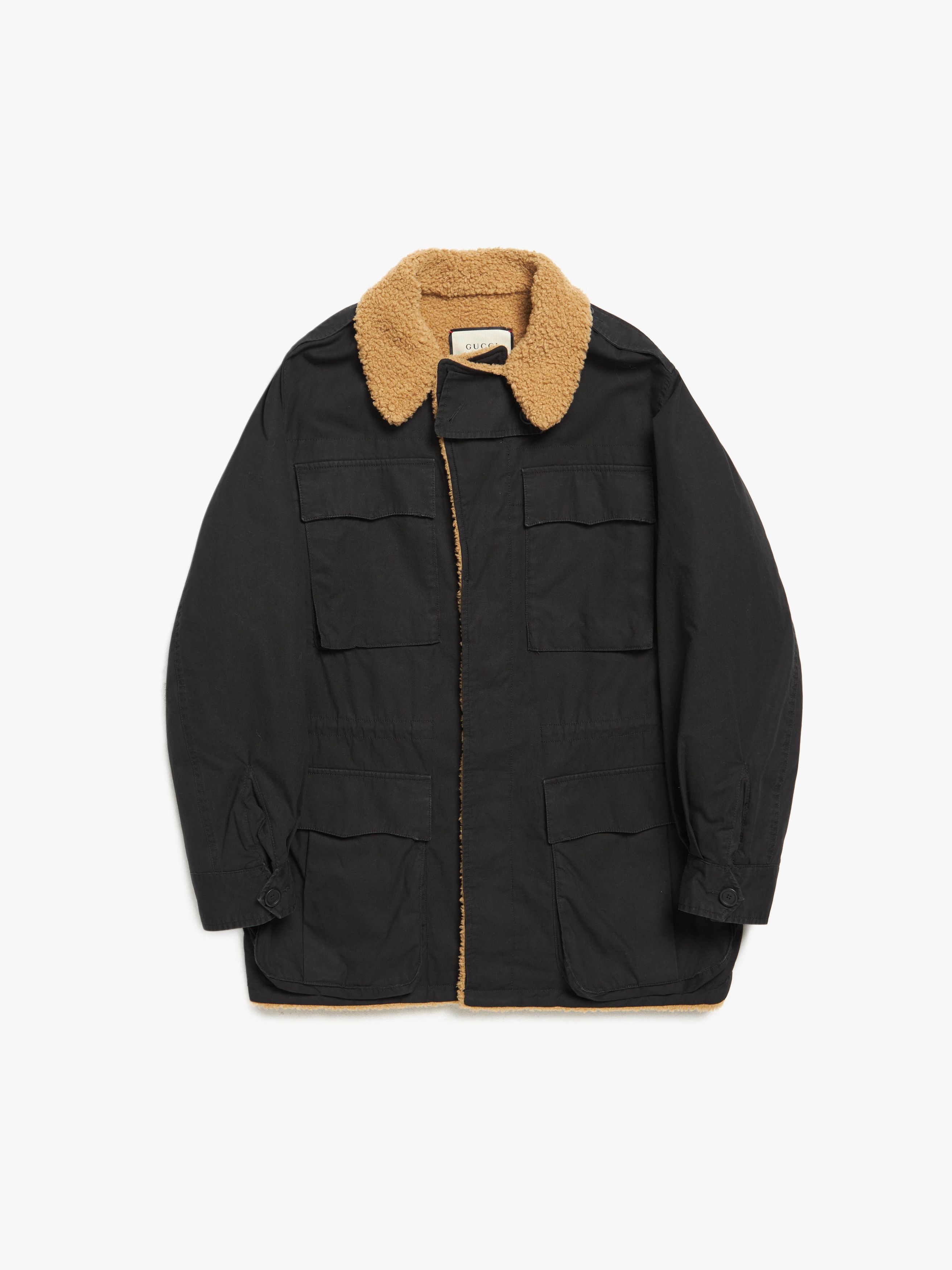 Gucci Black Sherpa Lining Back Logo Cotton Jacket | Grailed
