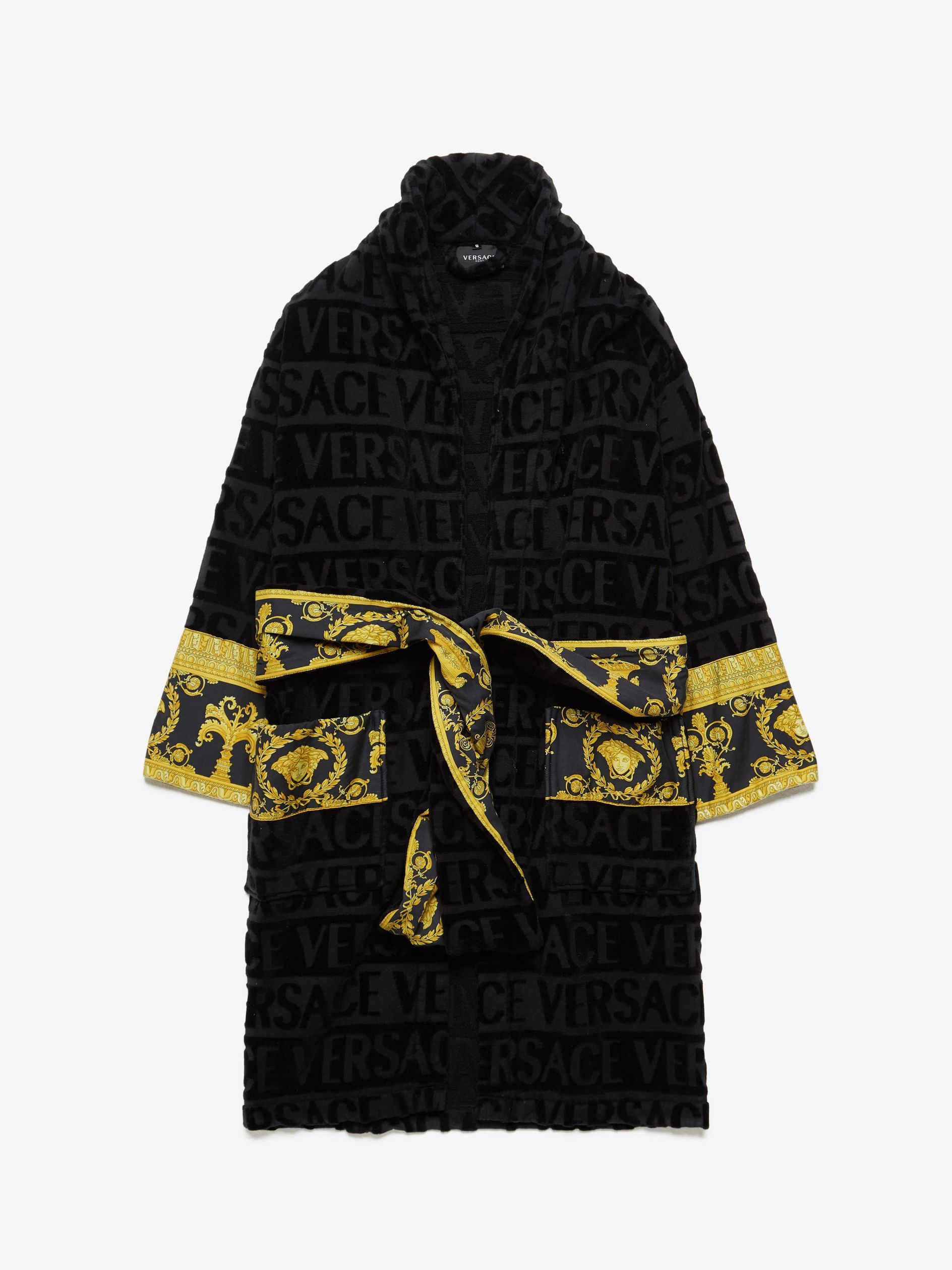 Versace Black Logo Embossed Robe + Scarf | Grailed