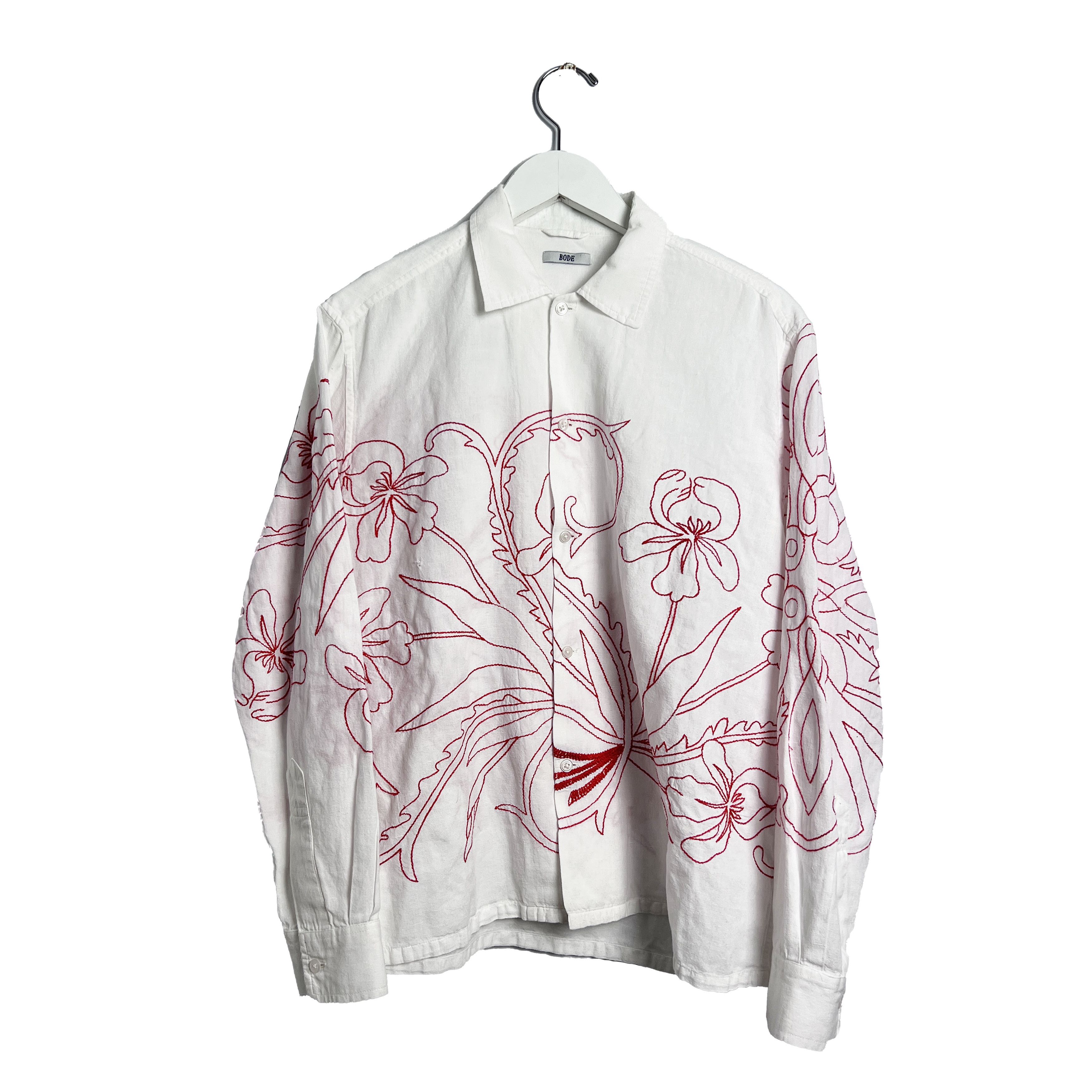 Bode Edwardian Redwork Cotton Linen Blend Canvas Shirt | Grailed