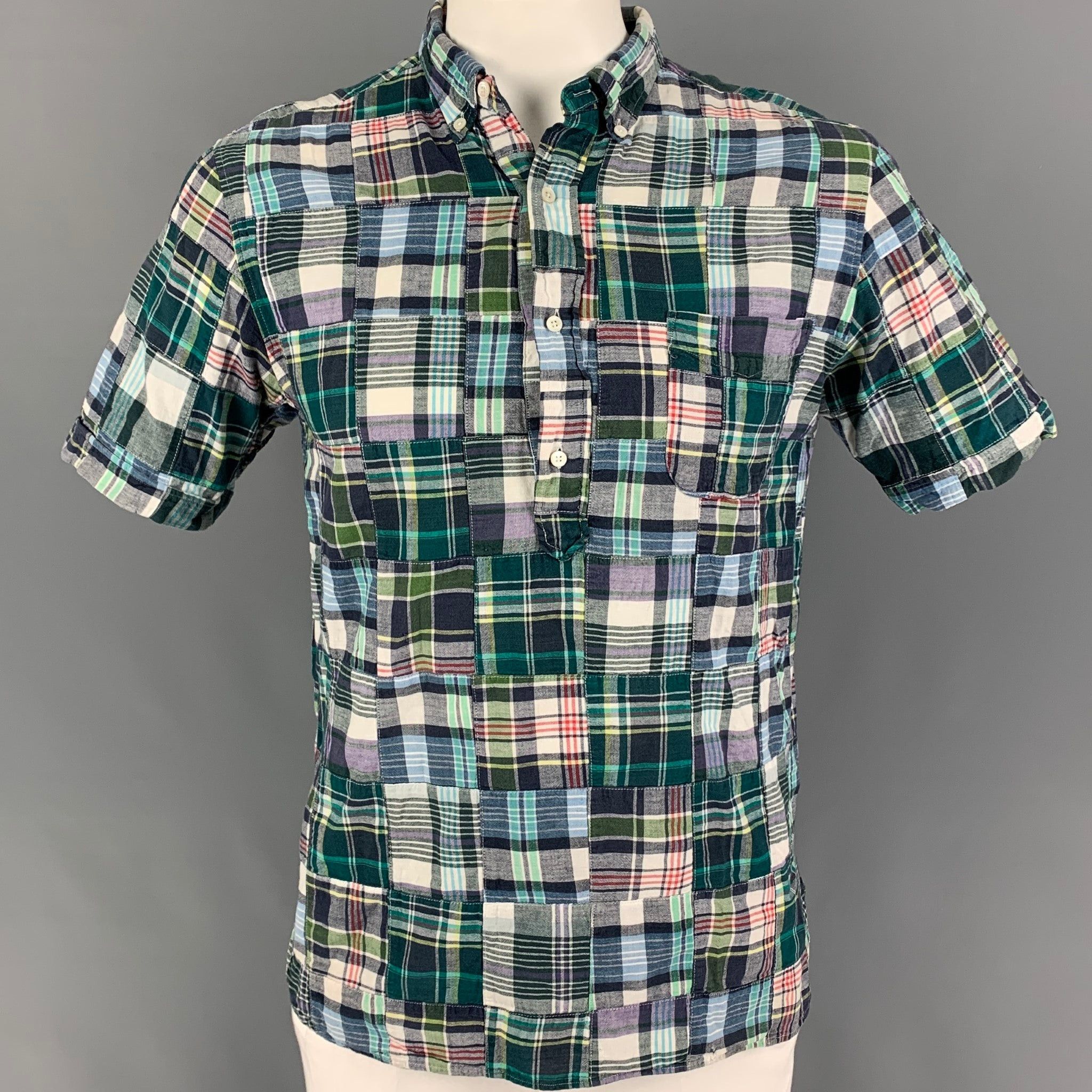 Beams Plus Green Blue White Madras Cotton Long placket Short Sleeve ...