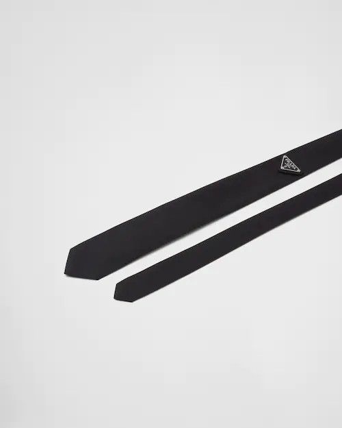 Prada PRADA TIE LEATHER NYLON TRIANGLE LOGO NECK SILK LEATHER | Grailed