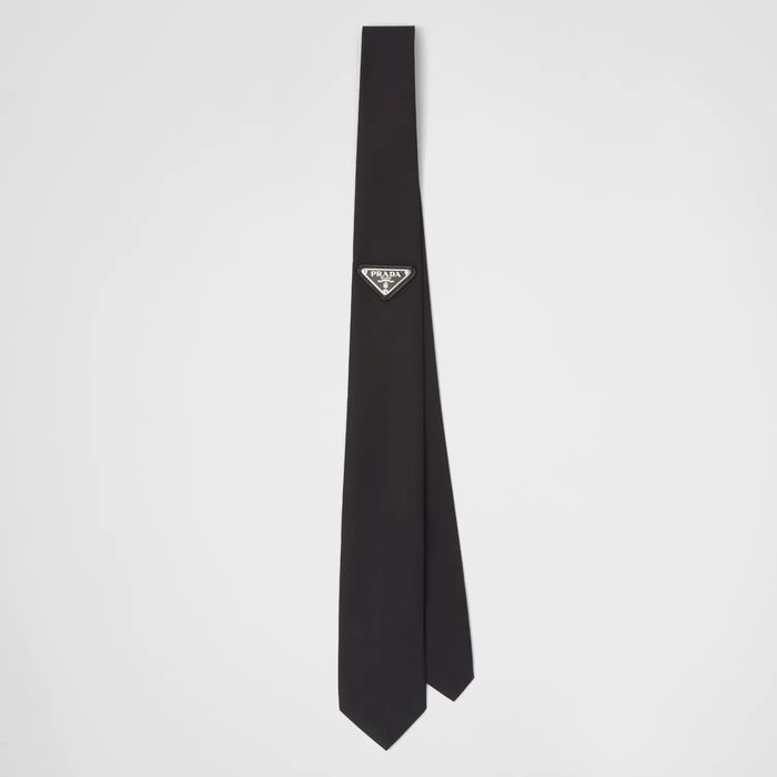 Prada PRADA TIE LEATHER NYLON TRIANGLE LOGO NECK SILK LEATHER | Grailed
