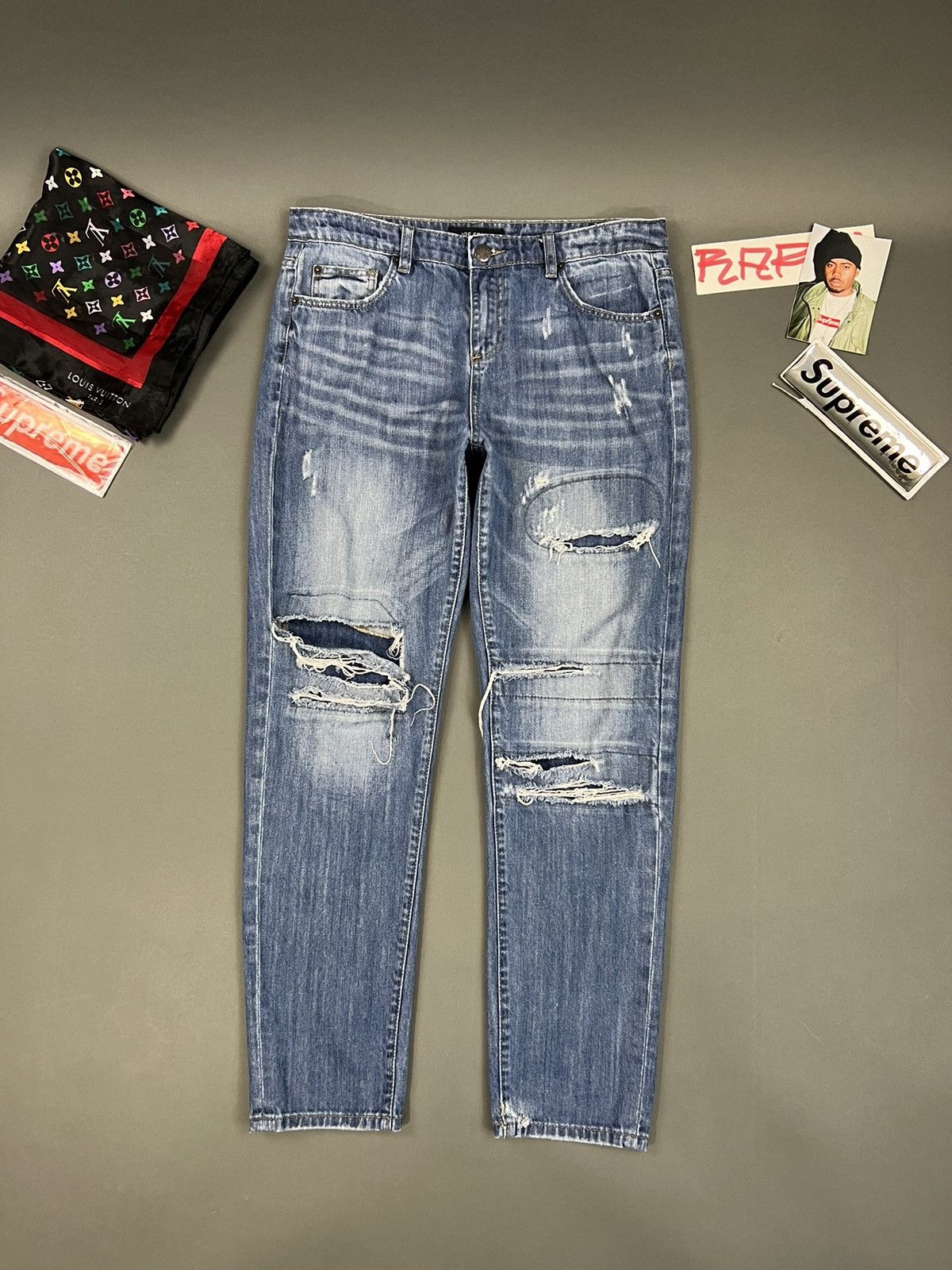 Archival Clothing Thrashed Hige Faded Designer Denim Ripped Jeans ...
