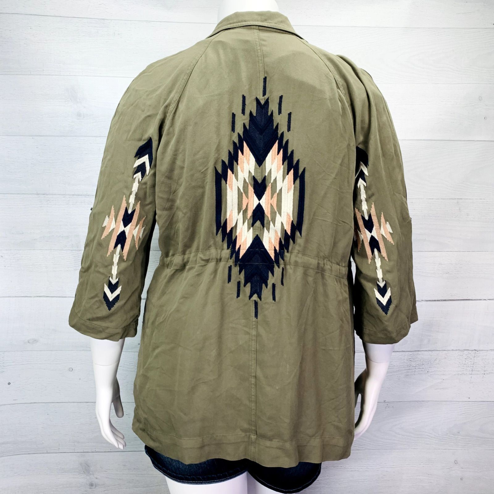 Miss Me Miss Me Ancient Ways Utility Button Jacket Green Embroidered ...